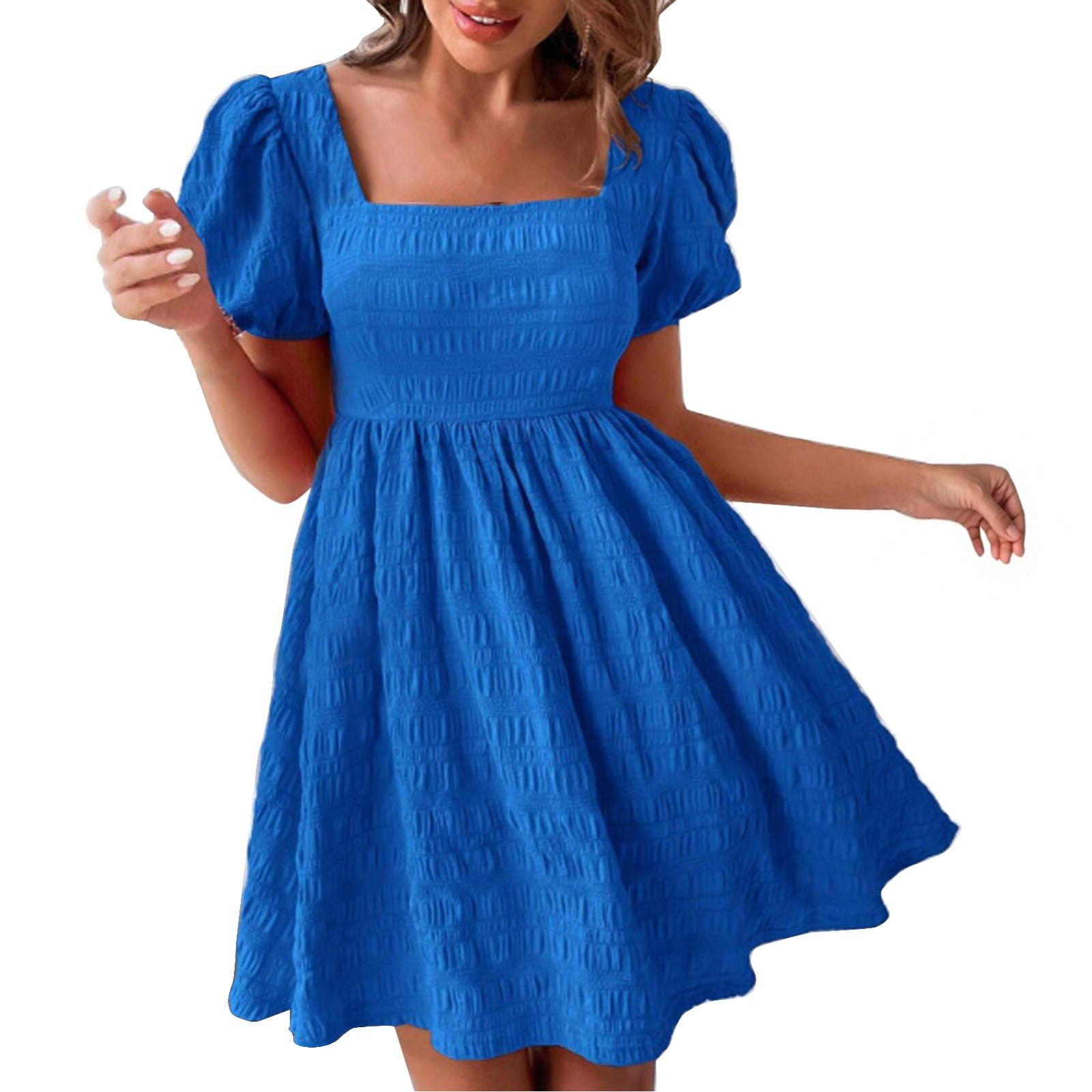 Biziza Casual Dresses for Blue Women Trendy Slim Fit Loose Short Sleeve ...