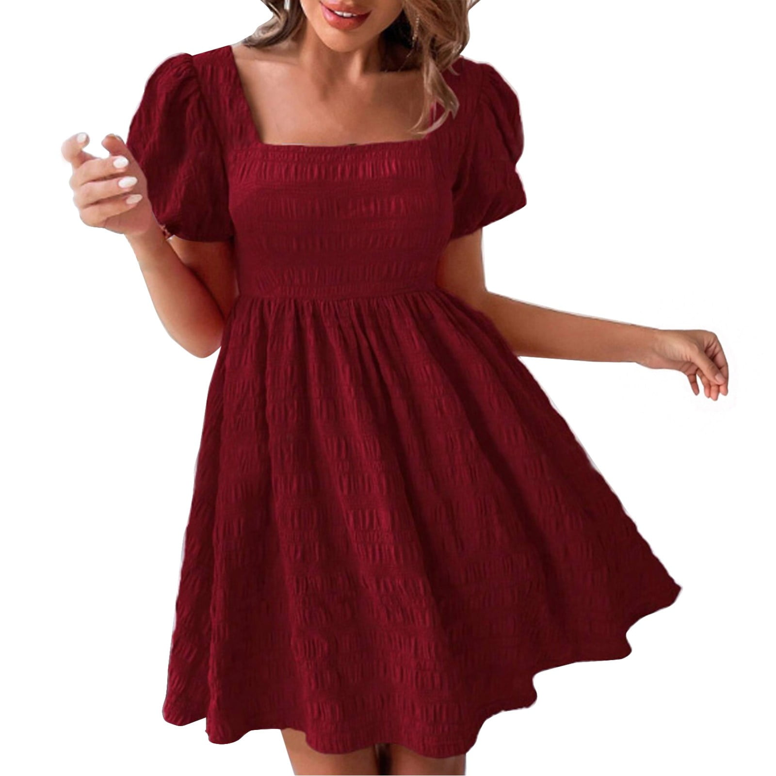 Biziza Casual Dresses for Red Women Trendy Slim Fit Loose Short Sleeve ...