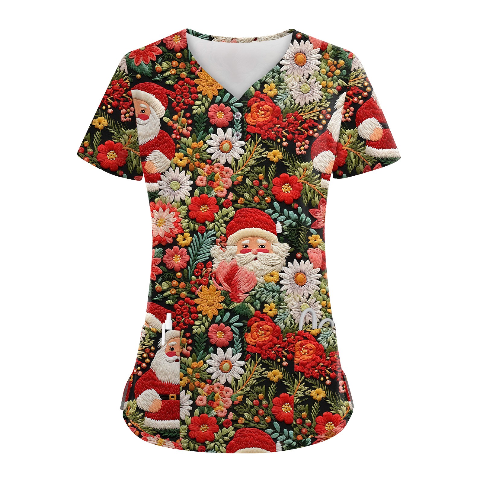 Biziza Christmas Bells 2025 Christmas Scrub Tops for Women Red Button ...