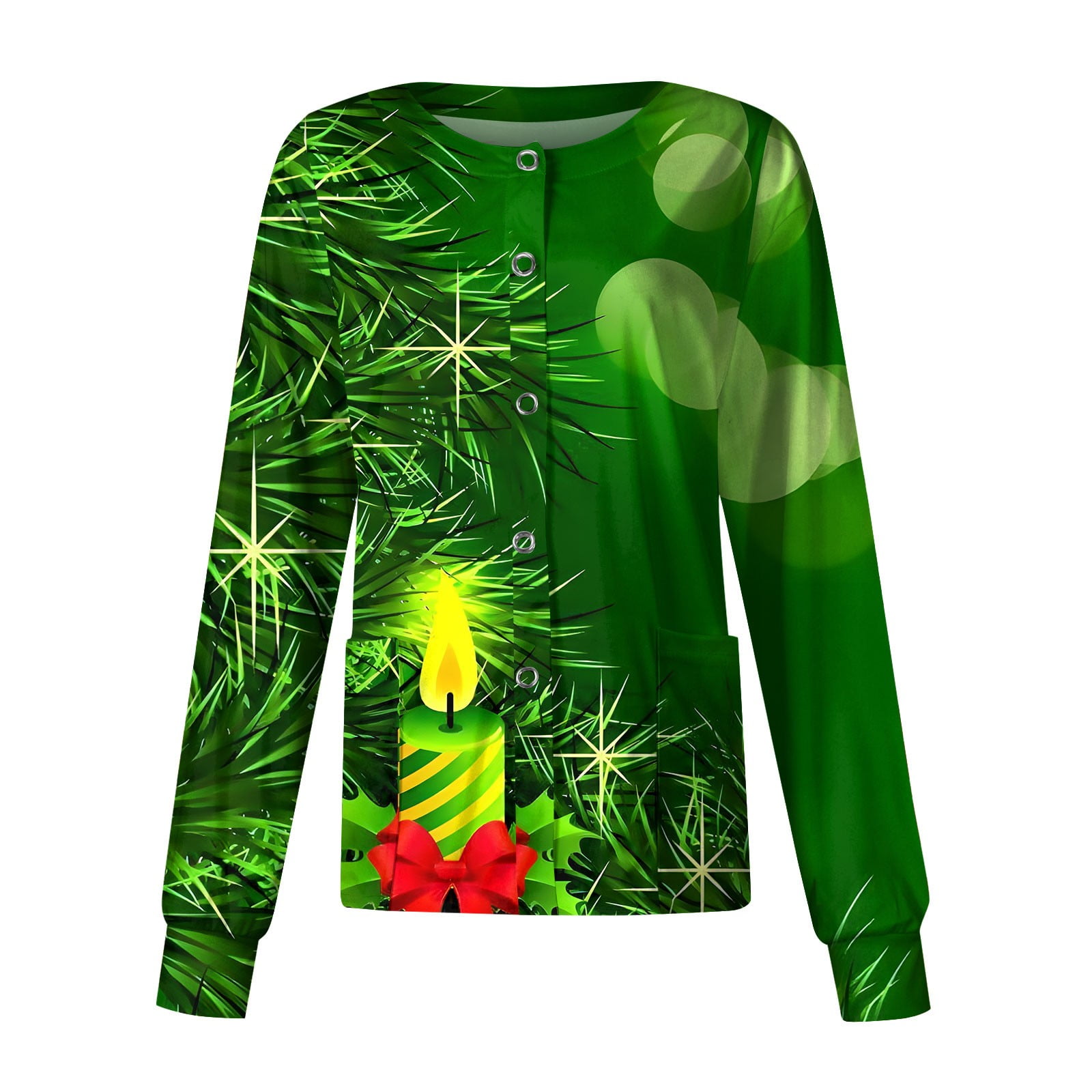 Biziza Christmas Oversized Green Scrub Jackets for Women Elves Winter ...