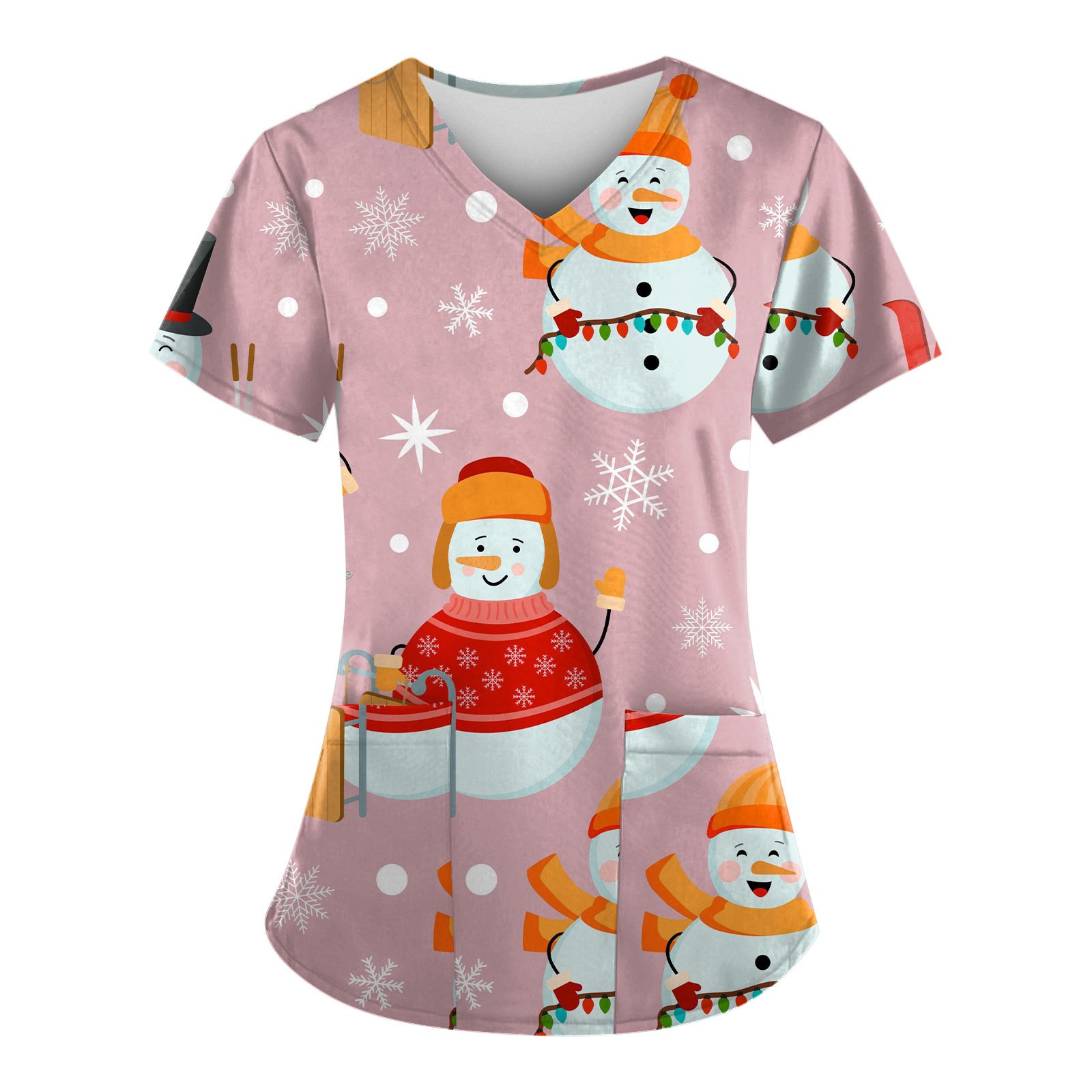 Biziza Christmas Scrub Sets for Women Xmas Snowflake Plus Size Short ...
