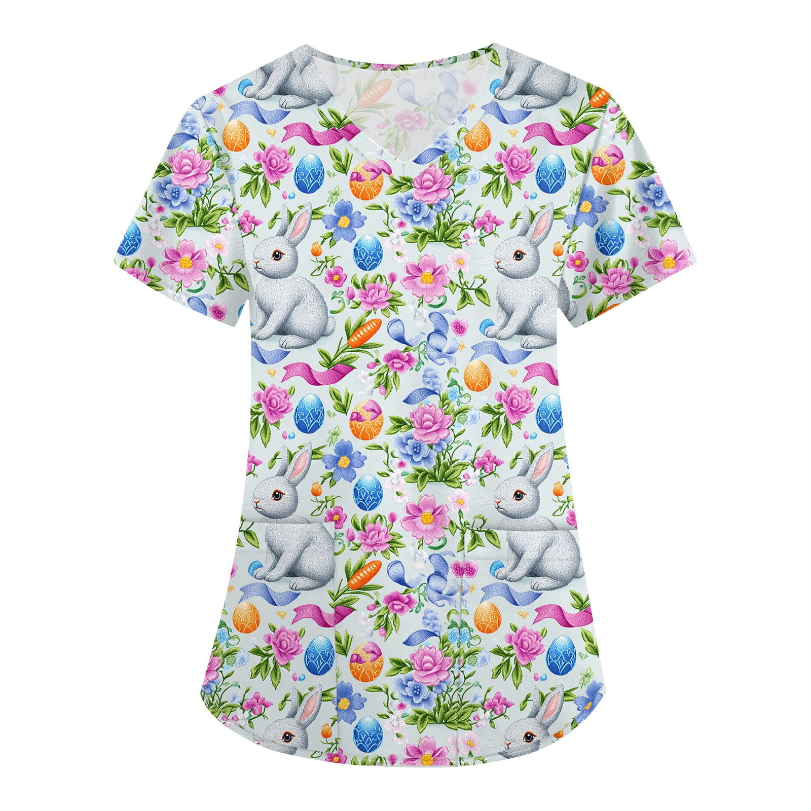 Biziza Easter 2025 Scrub Tops for Women Purple Stretch Polyester Bunny ...