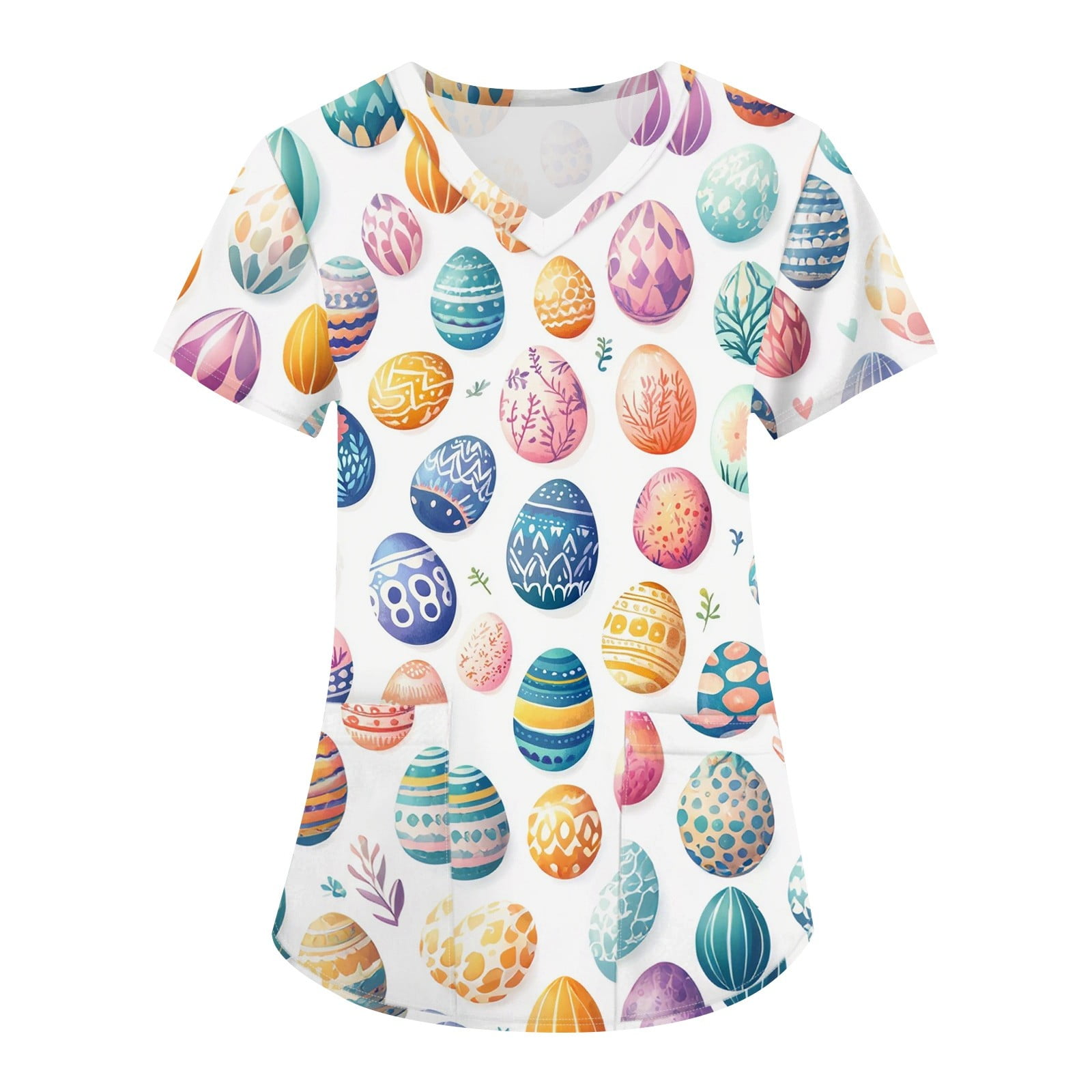Biziza Easter Scrub Tops for Women Blue Bunny Nurse Uniform Easter Eggs ...