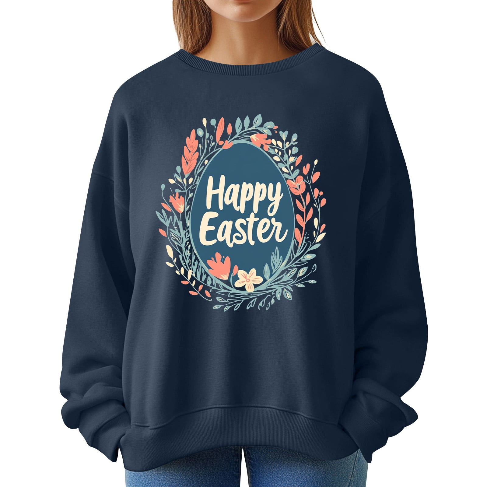 Biziza Easter Sweatshirts for Women Fleece Oversized Spring Bunny Blue ...