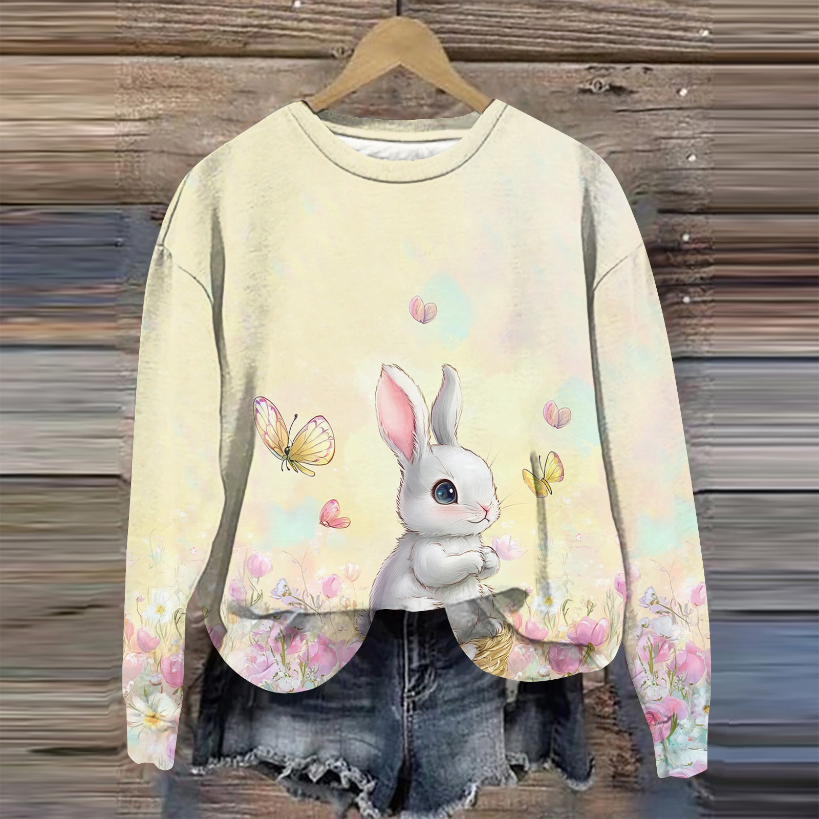 Biziza Easter Sweatshirts for Women Oversized Fleece Spring Bunny ...