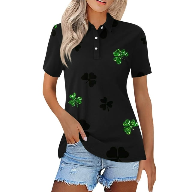 Biziza Golf Polos Women Shamrock St Patricks Day Green Button Down 2025 ...
