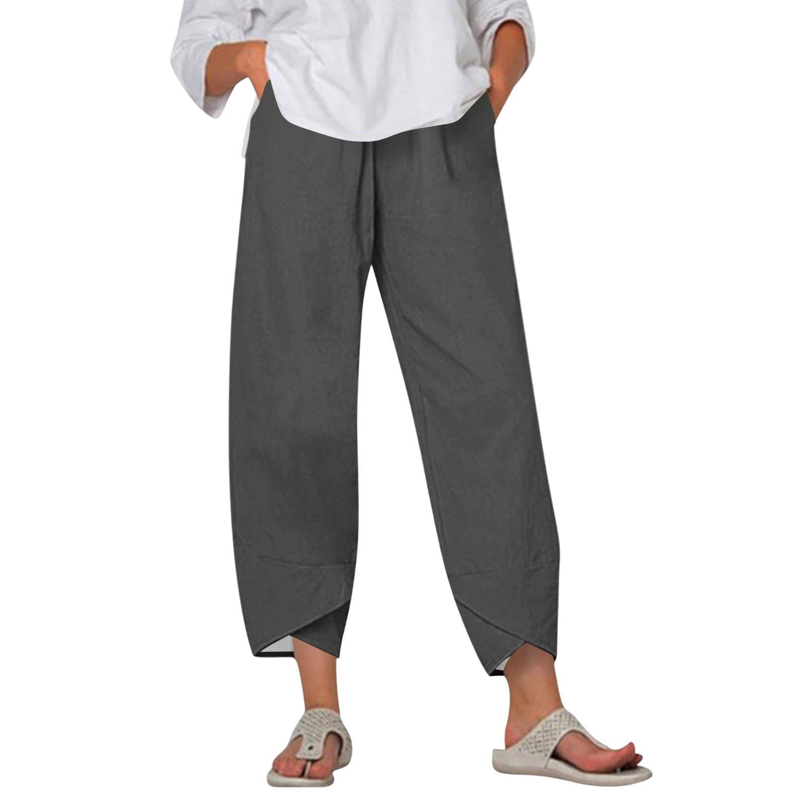 Biziza Gray Wide Leg Pants for Women 2025 Wide Leg Summer Basic Solid ...