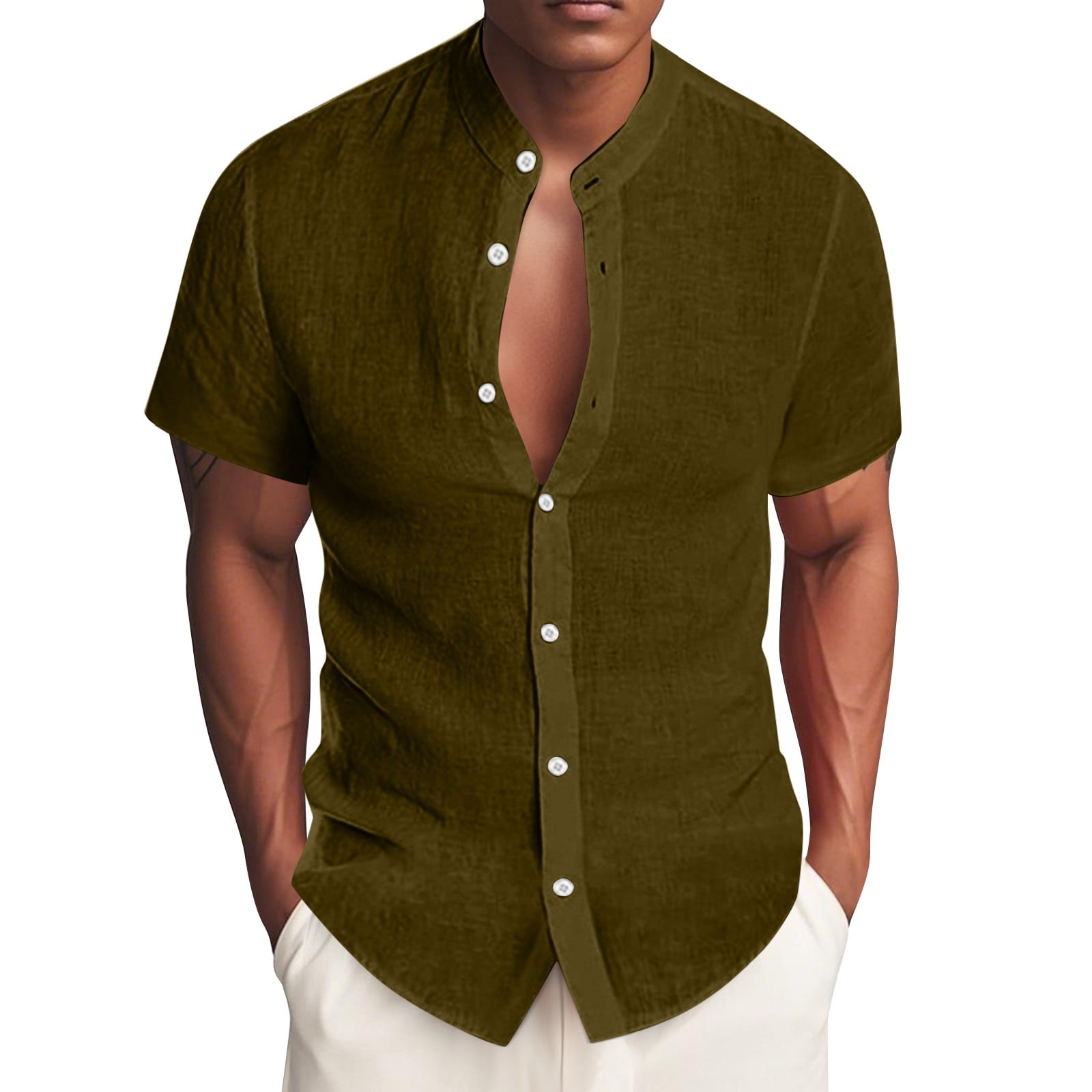 Biziza Green Button Down Shirts for Men 2025 Short Sleeve Button Down Basic Dress Shirts Stretch ...