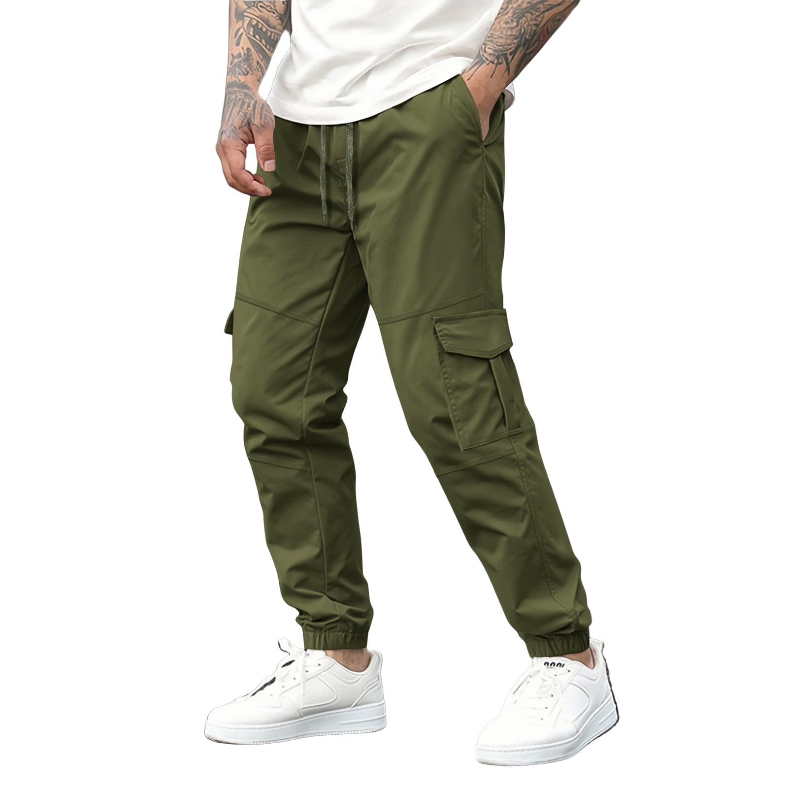 Biziza Green Cargo Pants for Hiking Men Straight Leg Trendy 2025 Baggy ...