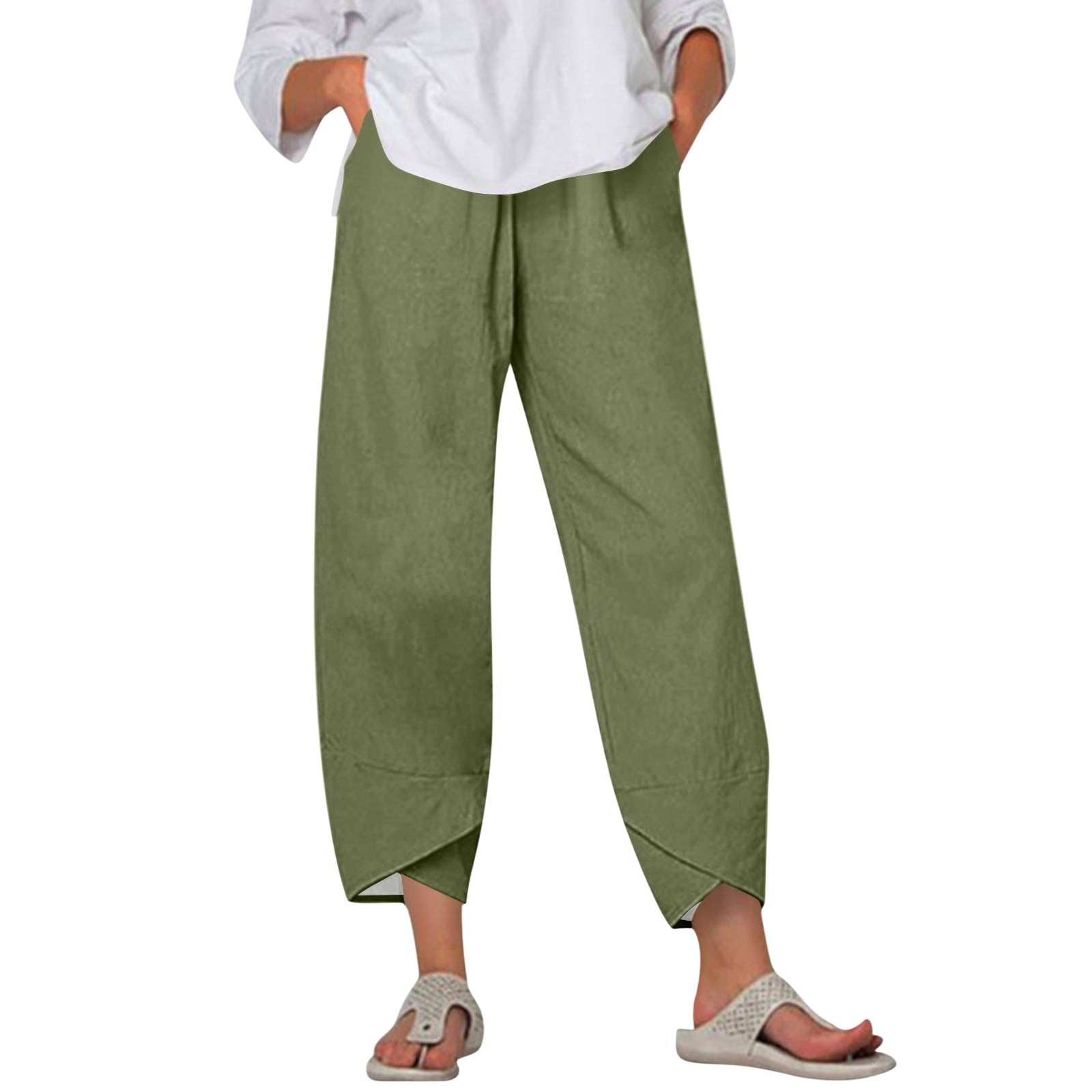 Biziza Green Wide Leg Pants for Women 2025 Wide Leg Summer Basic Solid ...