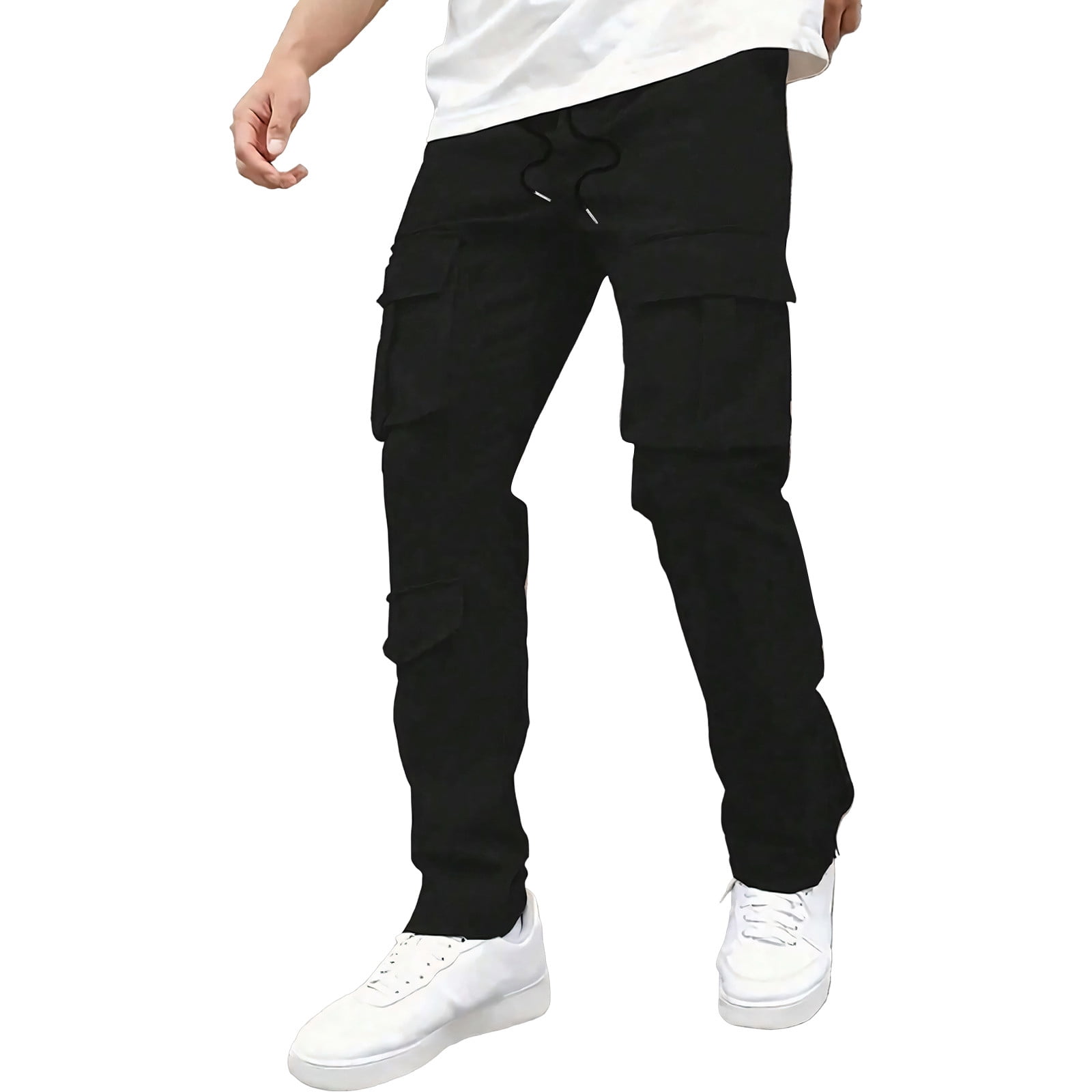 Biziza Hiking Cargo Pants for Men Black 2025 Straight Leg Trendy Baggy ...