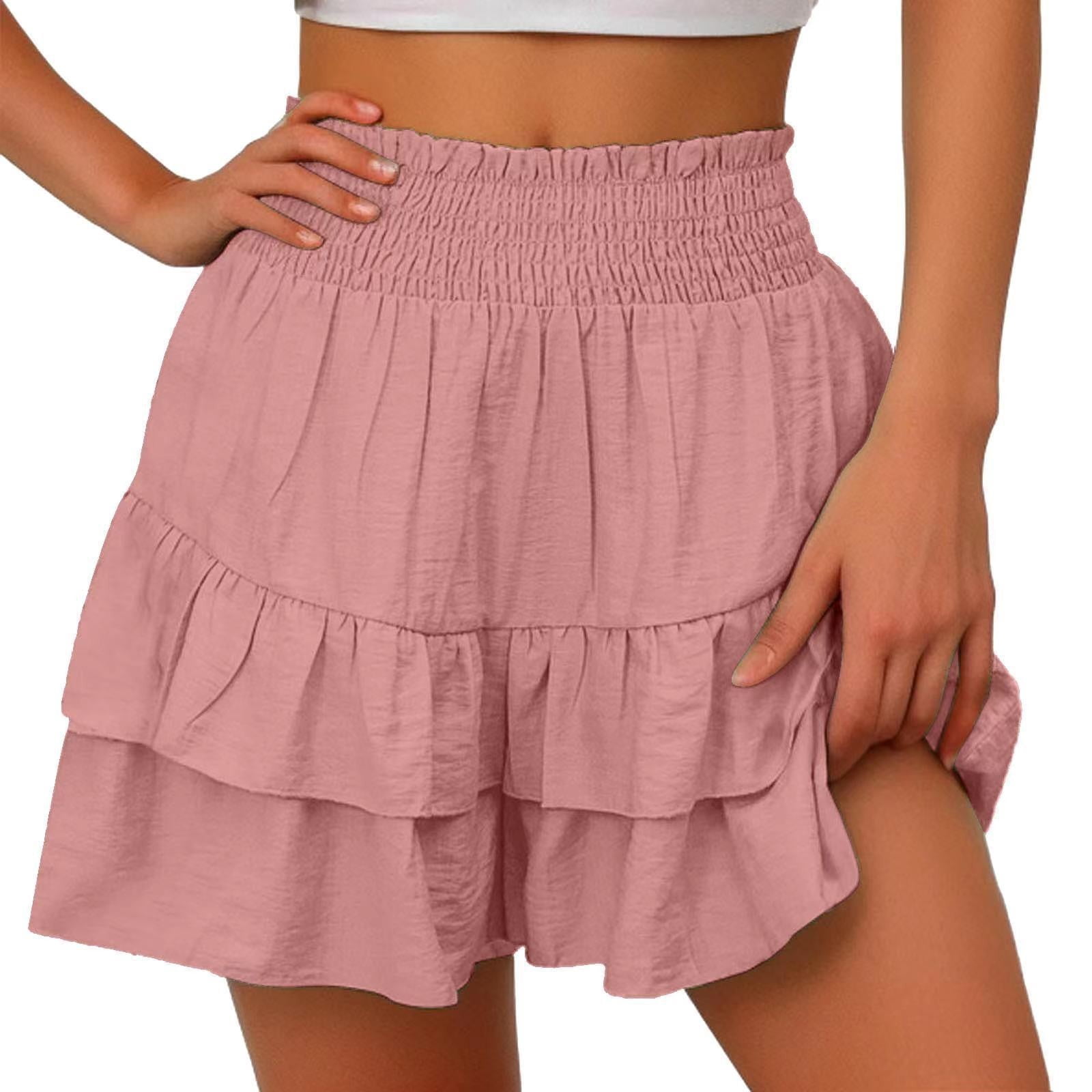 Biziza Ice Silk Pleated Skater Skirt for Women High Waisted Summer ...