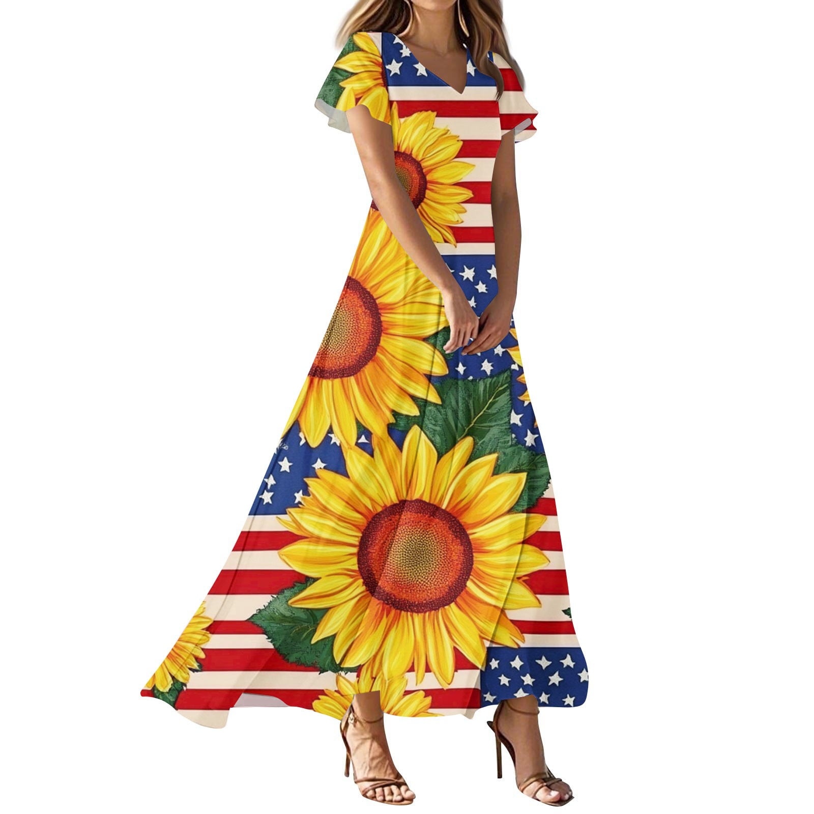 Rlmidhb Independence Day 4th of July Maxi Dress for Women American Flag ...
