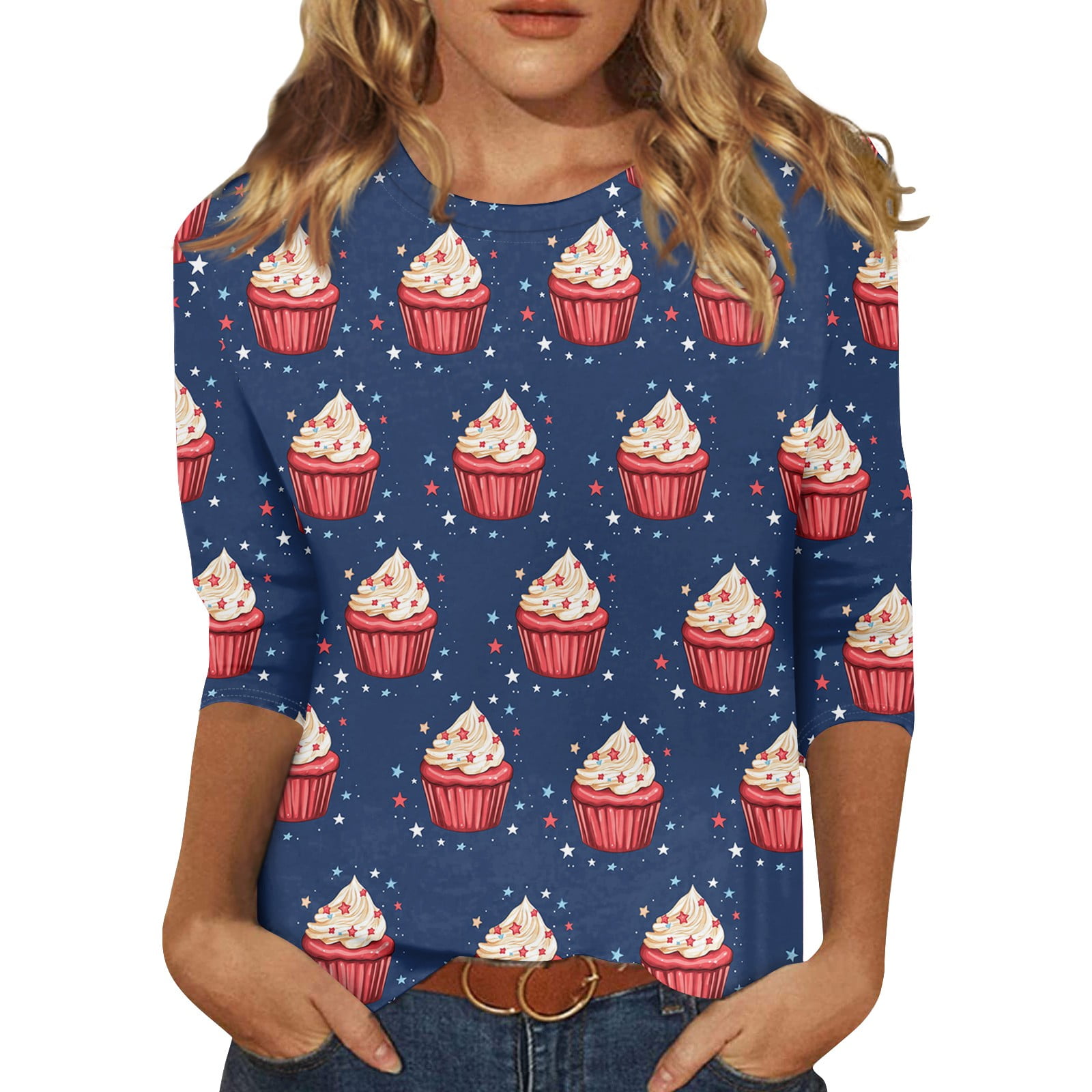 Rlmidhb Independence Day American Flag 3/4 Sleeve Shirts for Women 4th ...