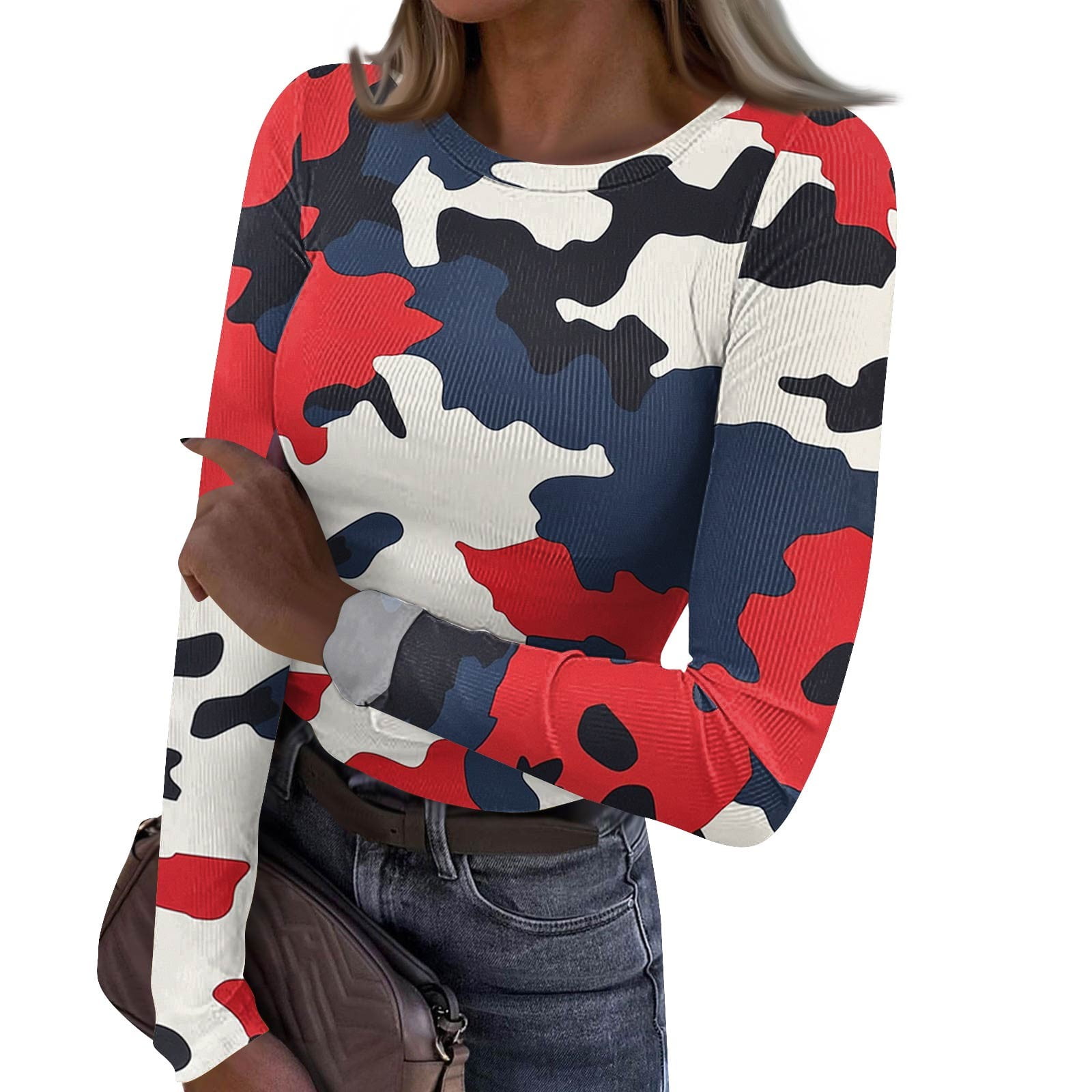 Rlmidhb Independence Day American Flag 4th of July Shirt for Women Slim ...