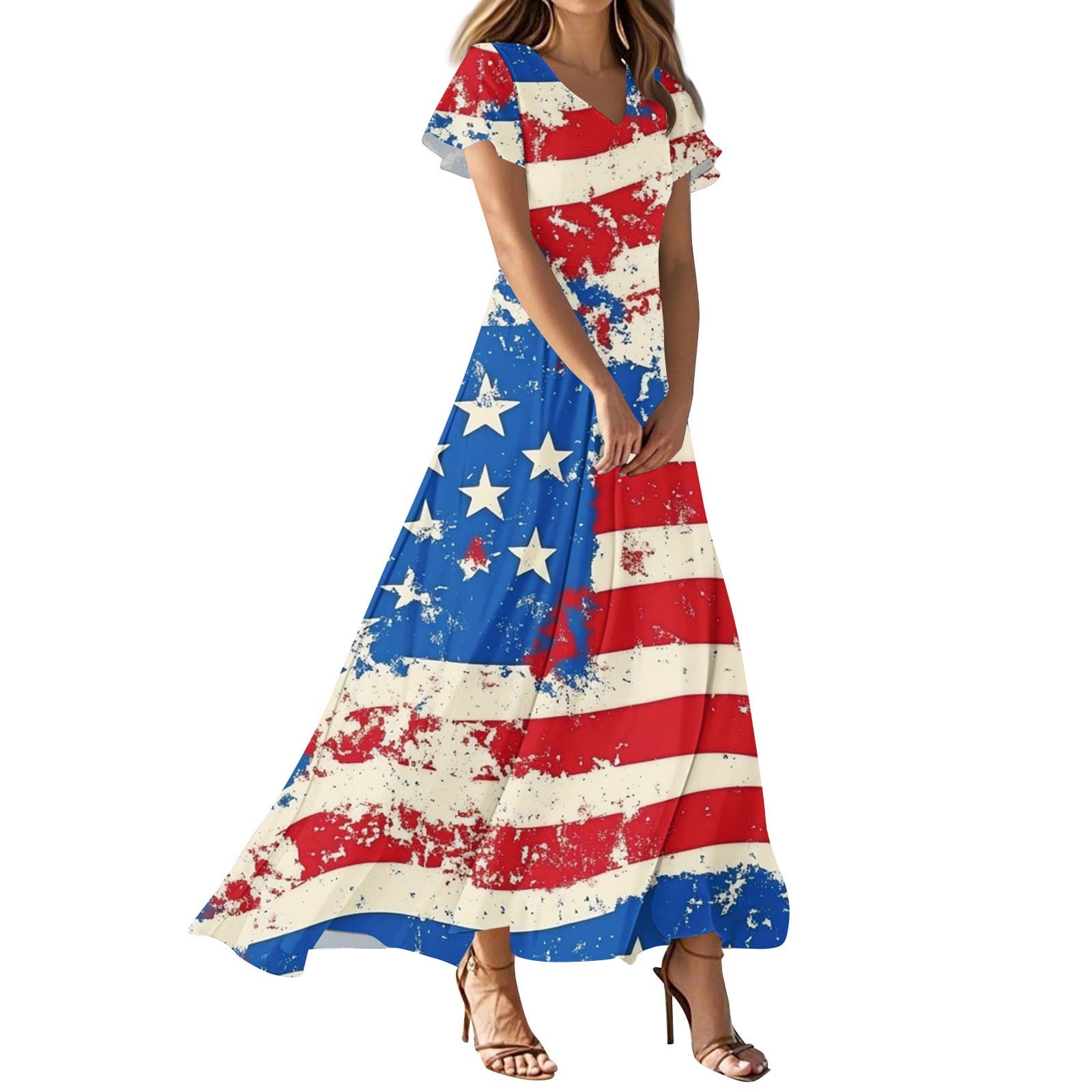 Rlmidhb Independence Day American Flag Maxi Dress for Women 4th of July ...