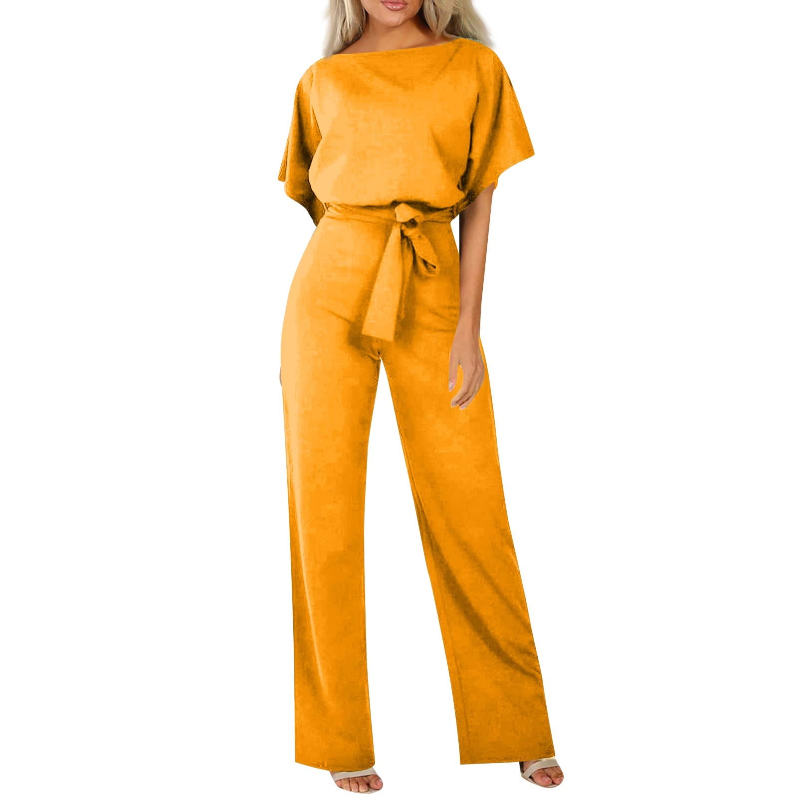 Biziza Jumpsuits for 2025 Women Yellow Trendy 2025 Short Sleeve ...