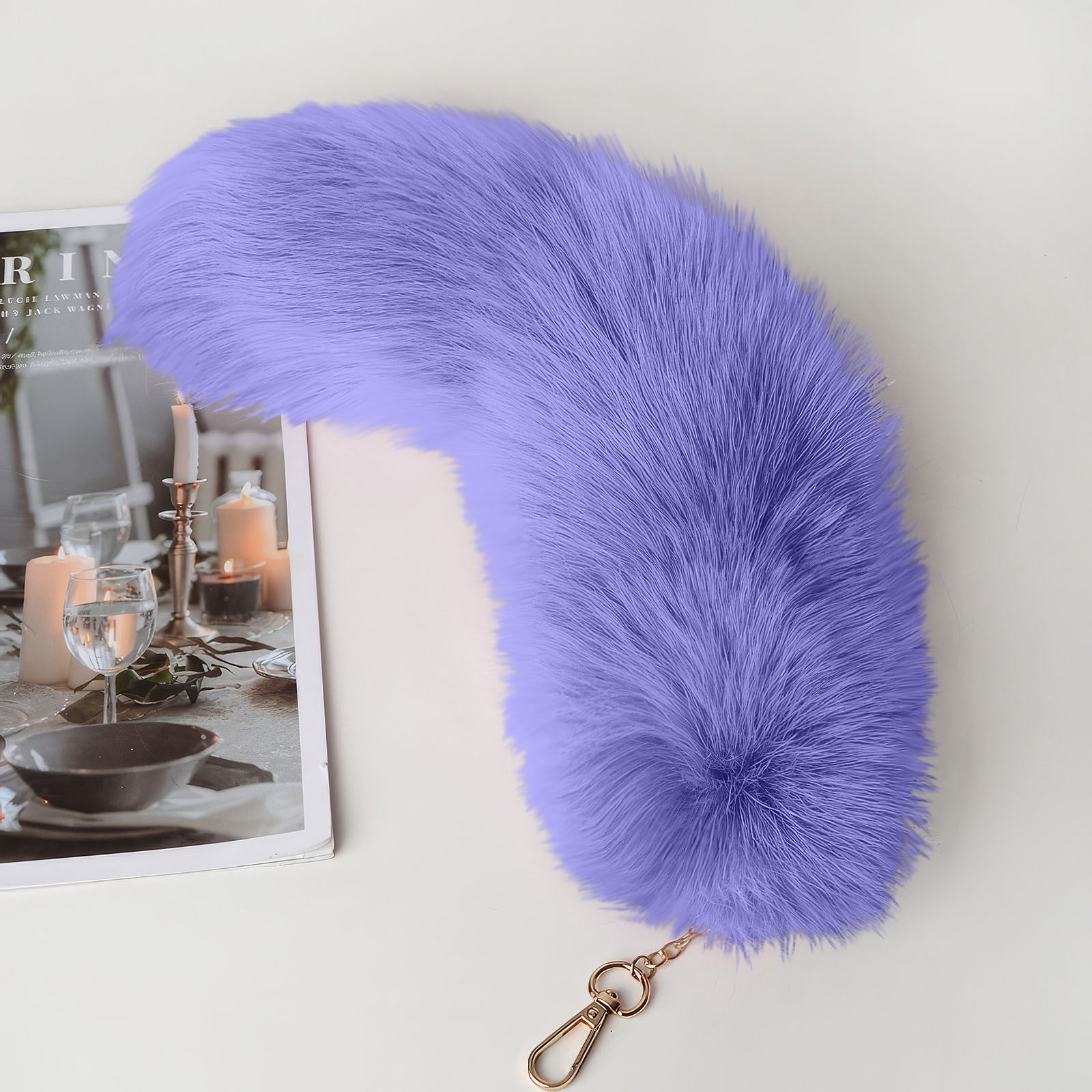 Biziza Key Chain Cute Fox Tail 15.75inch Animal Tail Shaggy Faux Fur ...