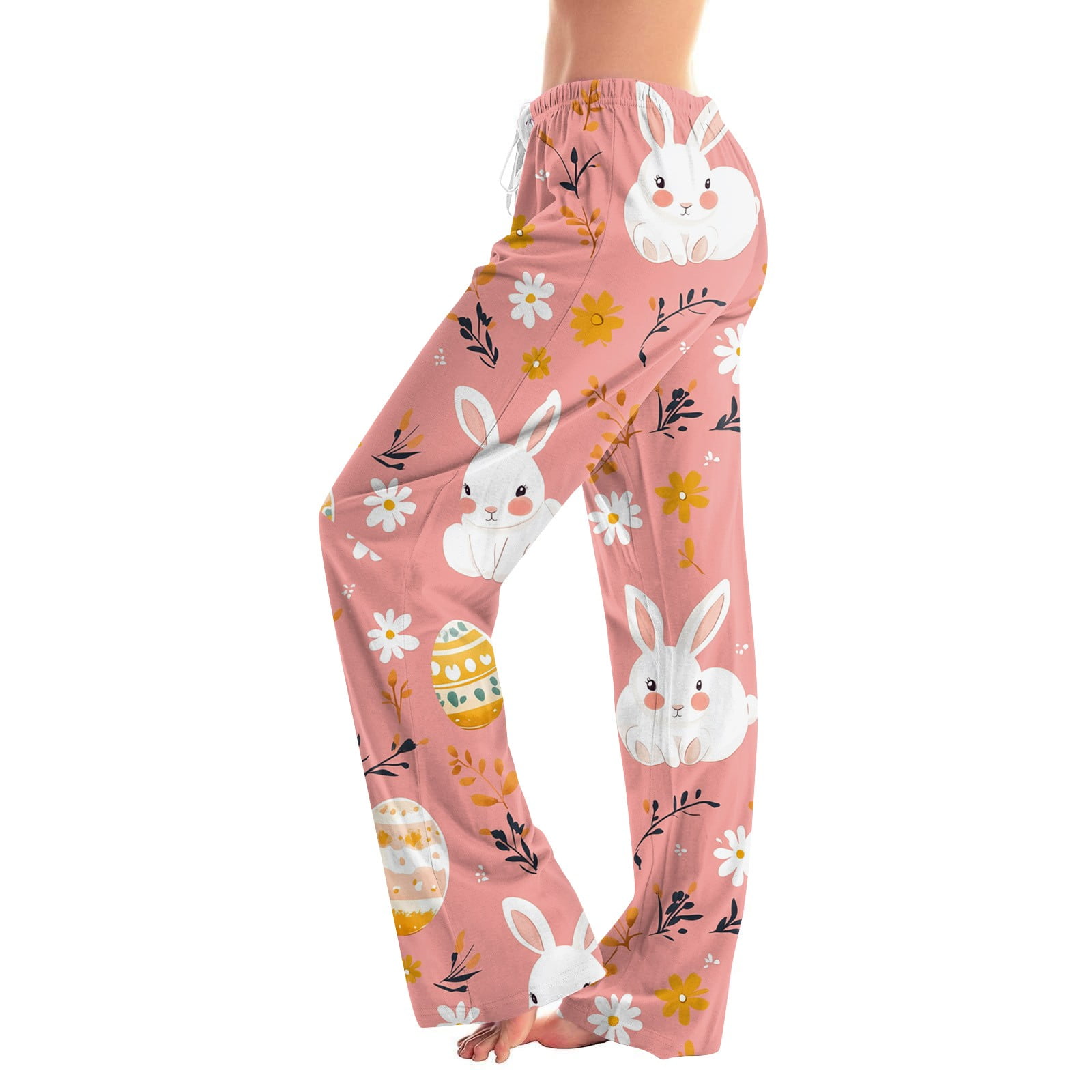 Biziza Easter Pajama Pants for Women Knit Ribbed Straight Leg Pink ...