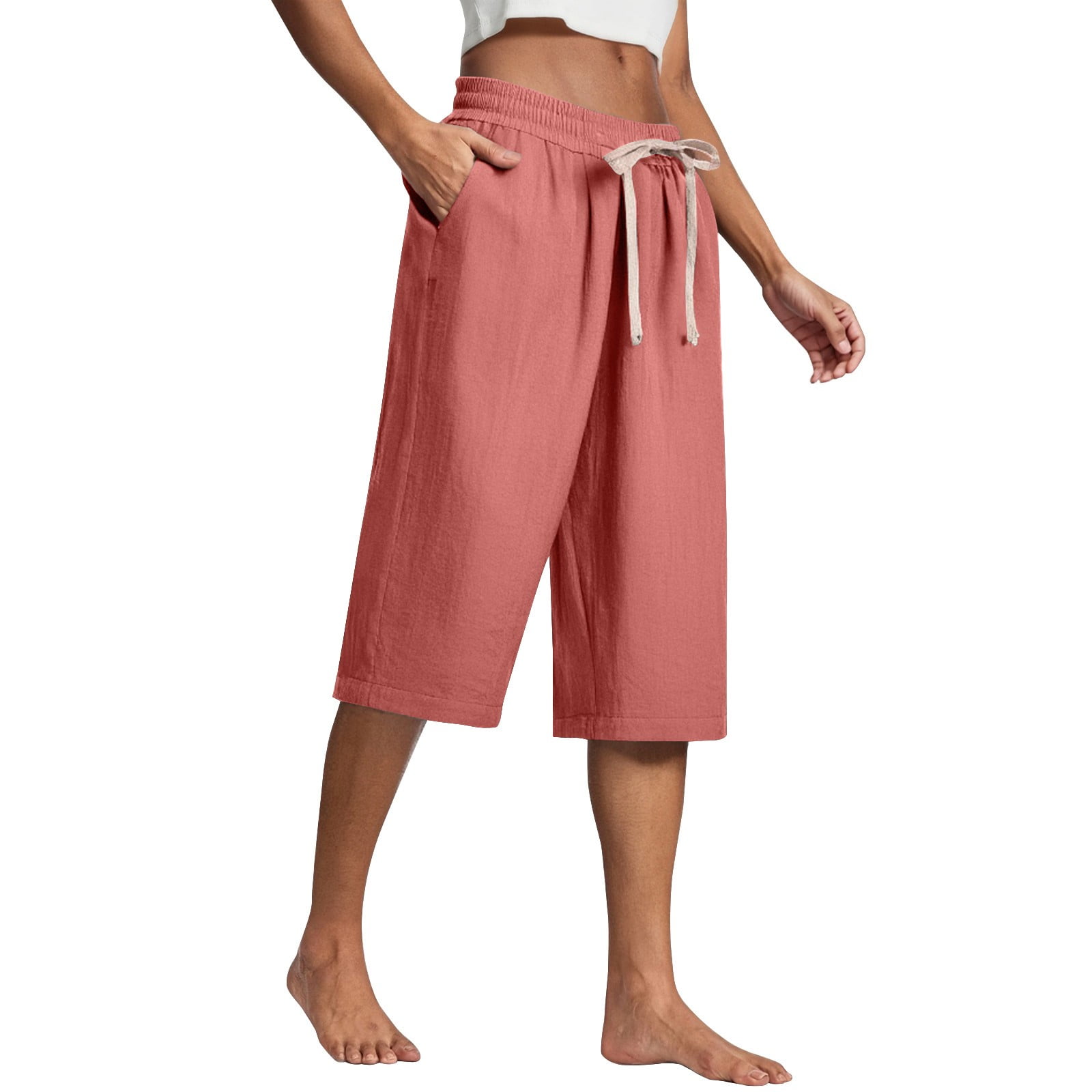 Biziza Linen Capri Pants for Women Trendy Lightweight 2025 Summer Wide ...