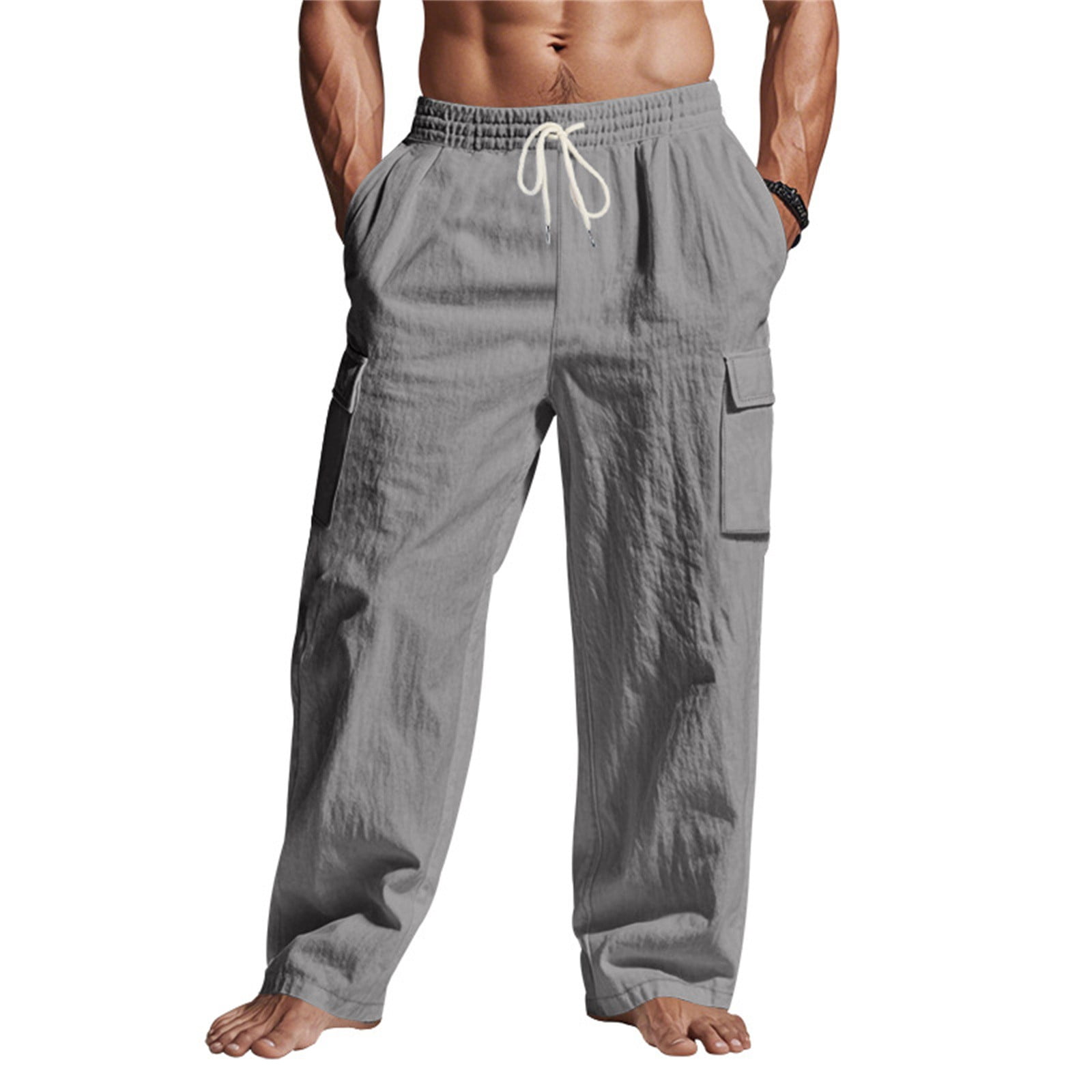 Biziza Loose Beach Pants Men 2025 Trendy Wide Leg Lightweight Gray ...