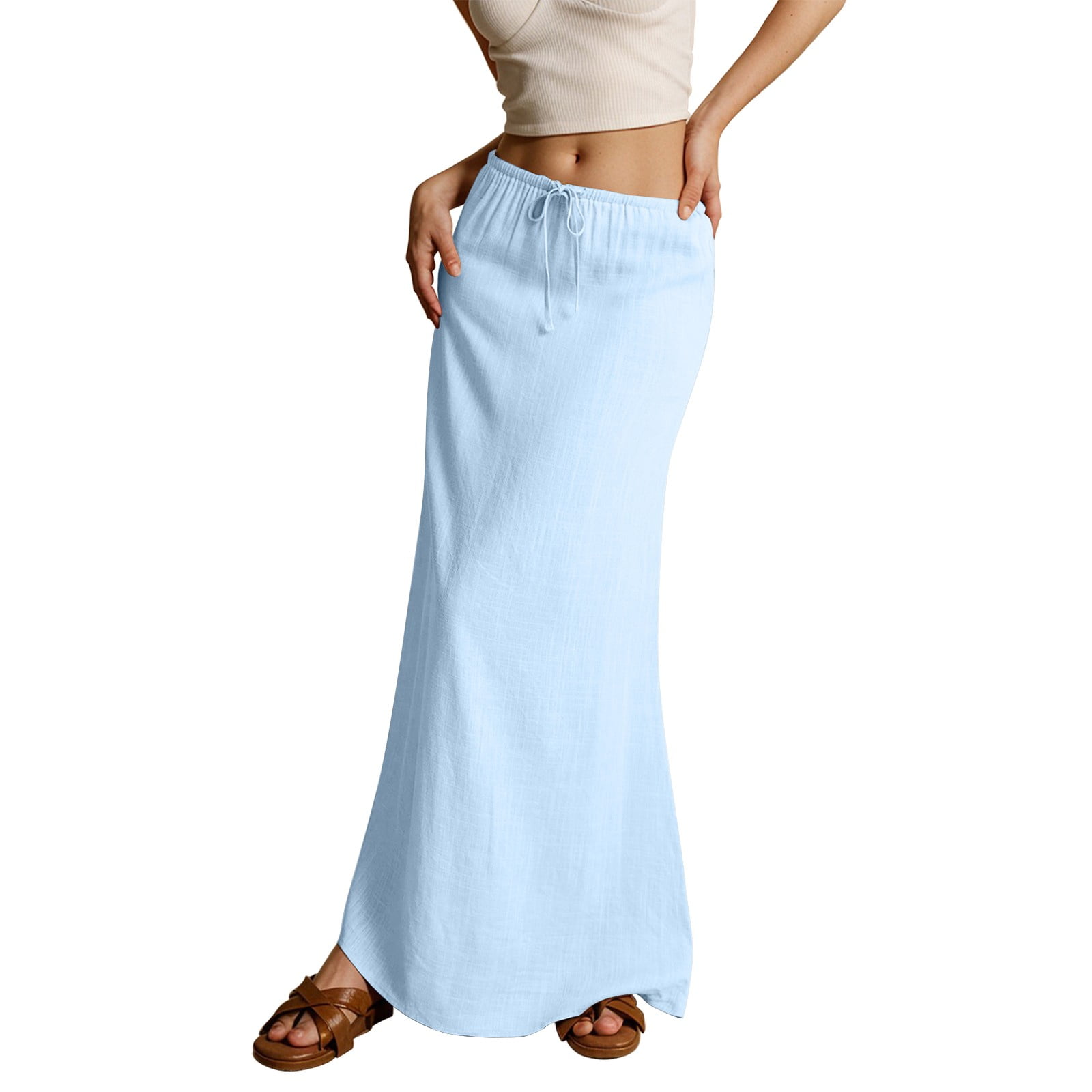 Biziza Low Waisted Linen Skirt for Women Basic Solid Color Beach Summer ...