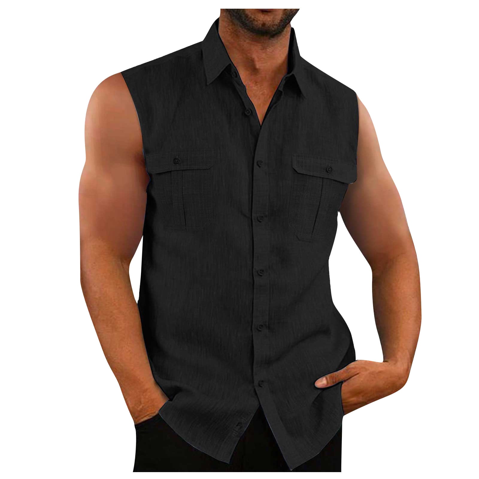 Biziza Men's Button Up Shirts Button Down Tank Tops, 2024 Casual Tank ...
