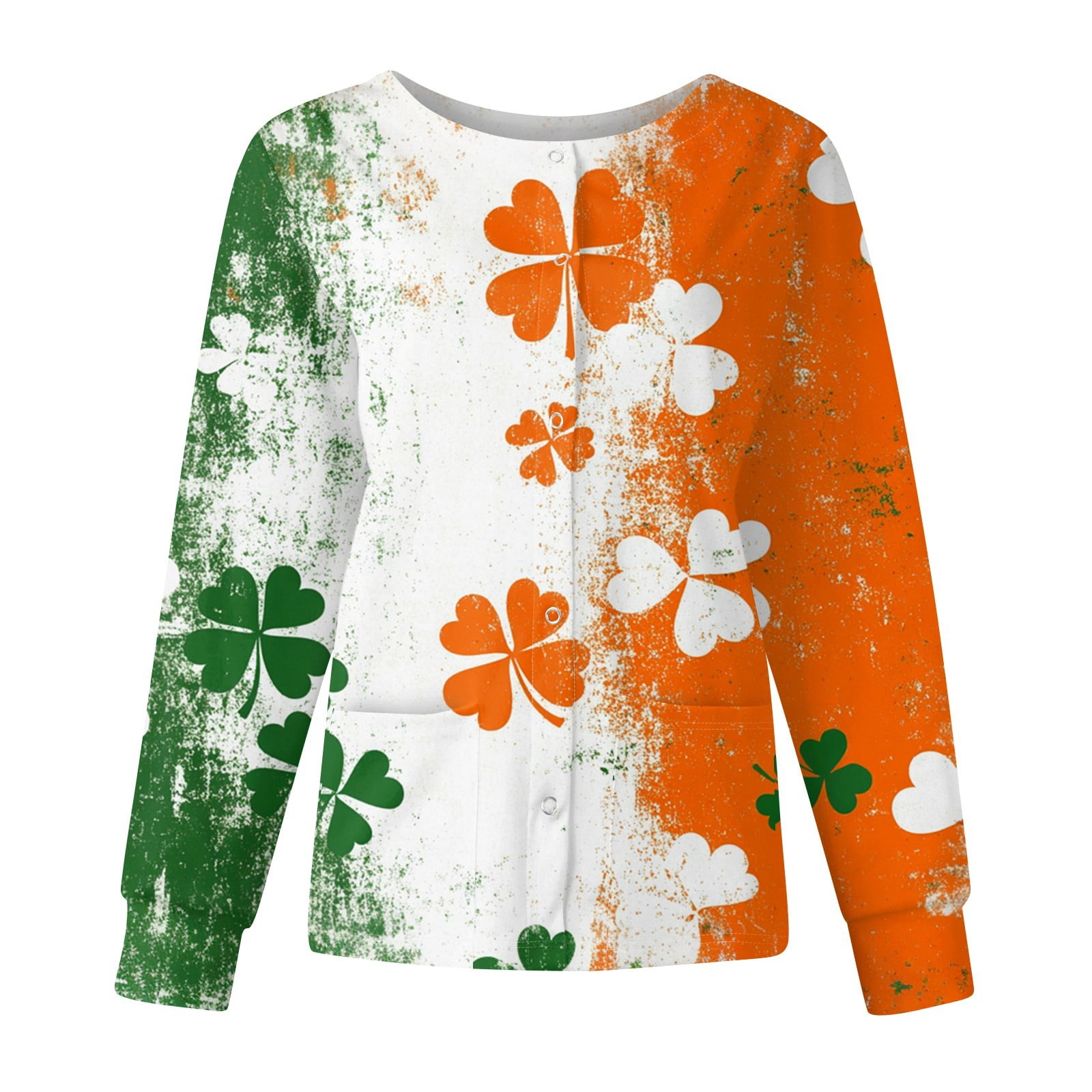 Biziza Nurse Uniform Women St Patricks Day Shamrock Button Down Long ...