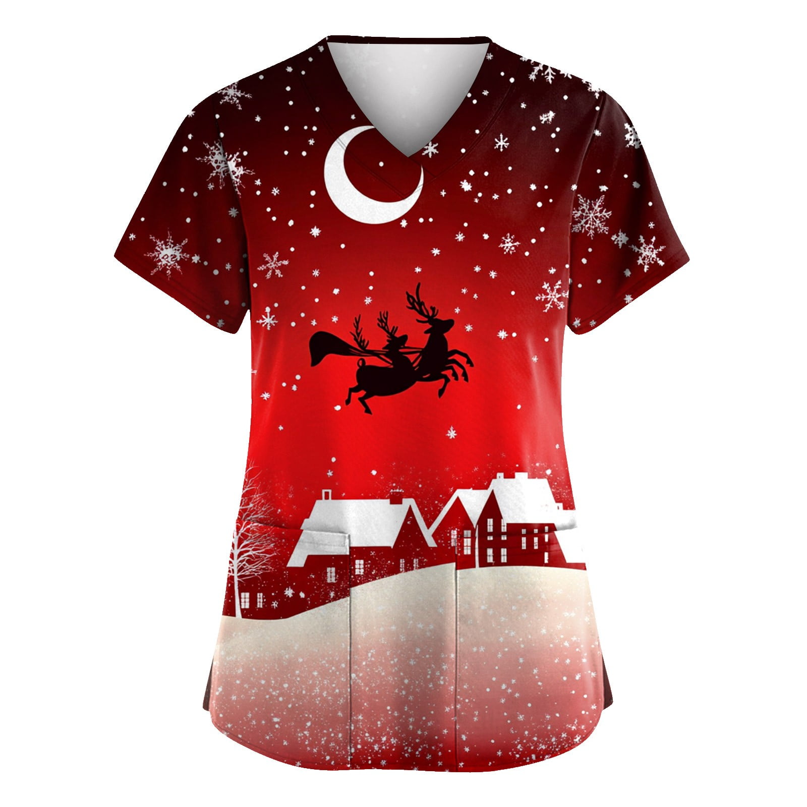 Biziza Oversized Red Christmas Scrub Tops for Women Snowball Cotton ...