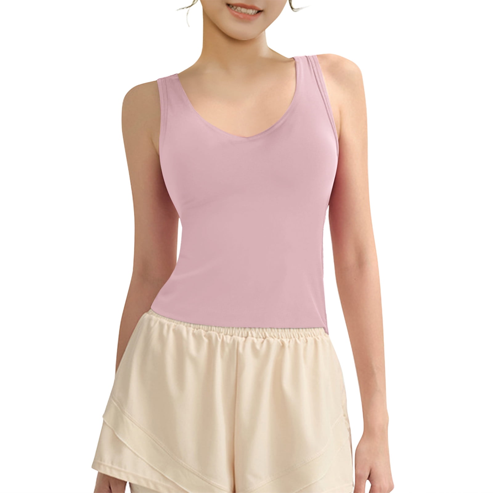 Biziza Pink Tank Tops Women 2025 Yoga Workout Shirts Teen Girl Solid ...