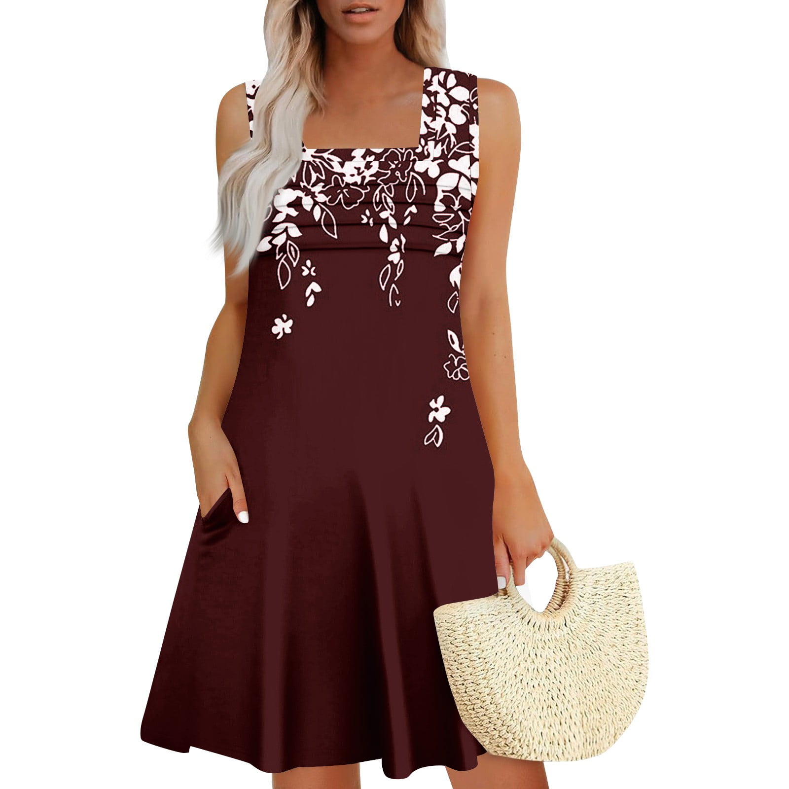 Biziza Pleated 2025 Summer Dresses for Women Red Summer Trendy ...