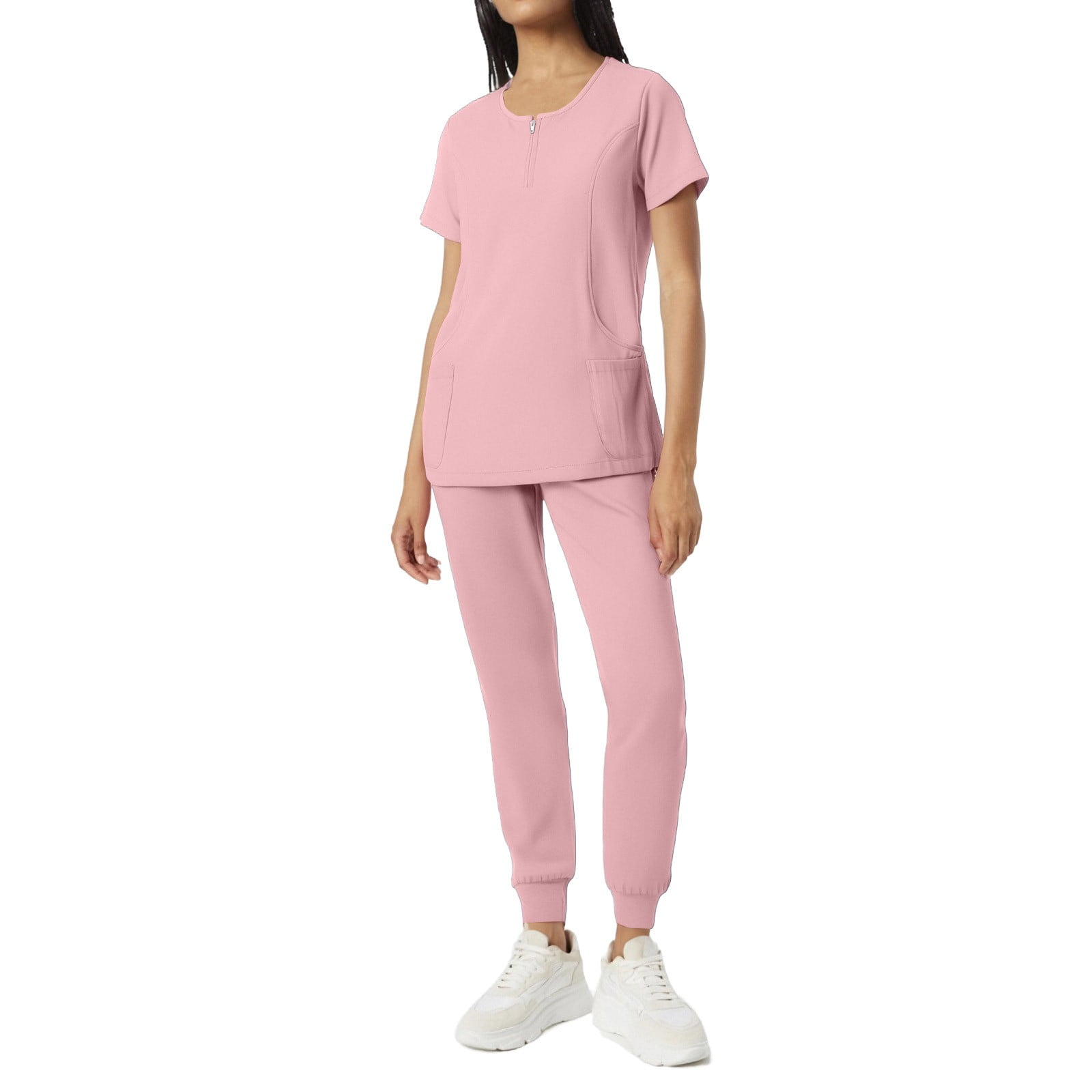 Biziza Scrubs Sets for Women Pink Short Sleeve Quick Dry Solid Color ...