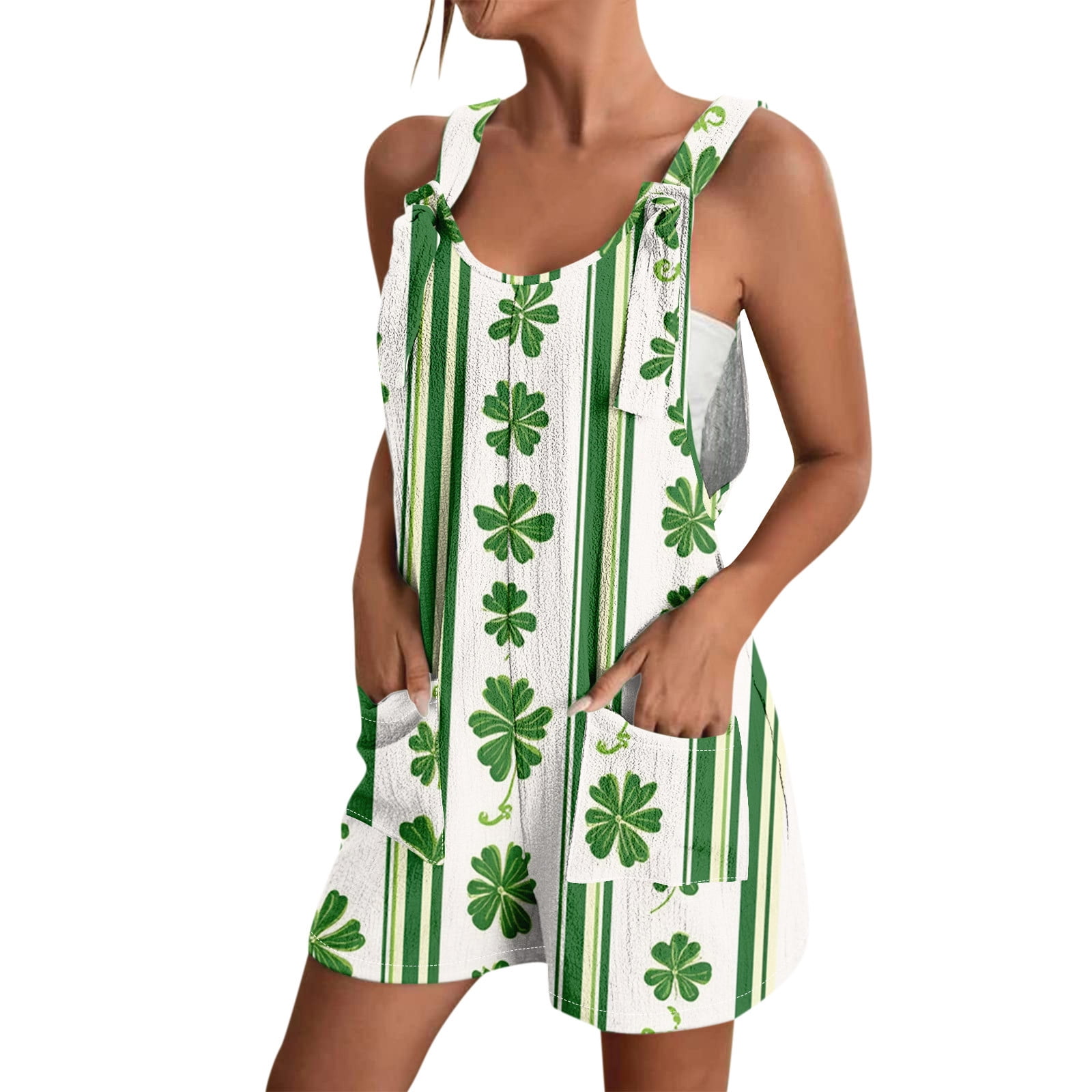 Biziza St Patricks Day 2025 Rompers for Women Green 1 Piece Pleated ...