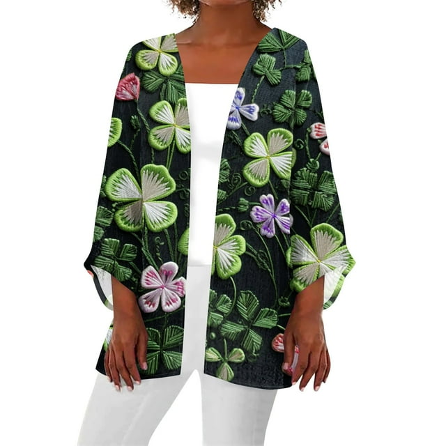 Biziza St Patricks Day Cover Ups Women Shamrock Lightweight Long Cotton ...