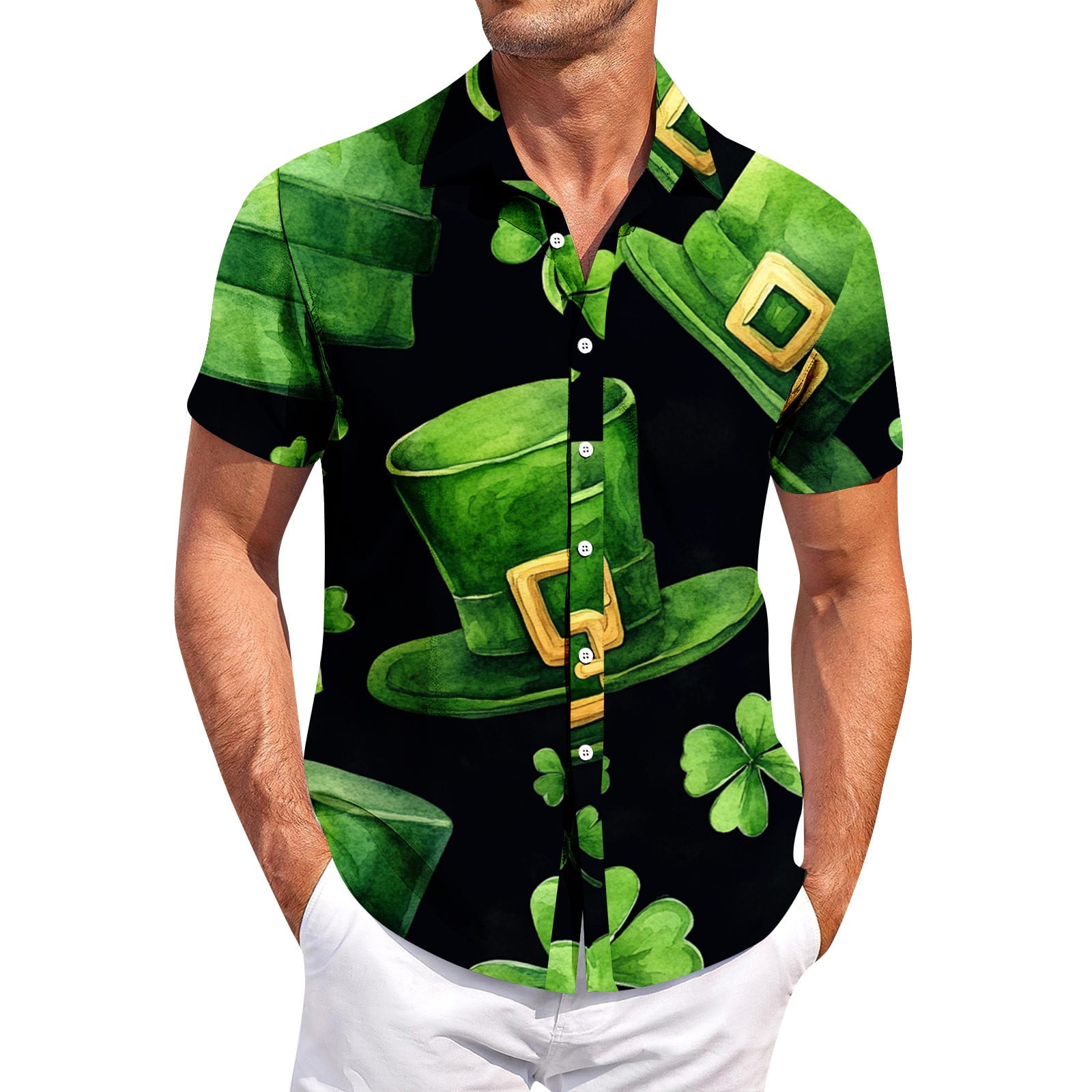 Biziza St Patricks Day Dress Shirts Shamrock Men 2025 Slim Fit Stretch Polyester Green Button ...