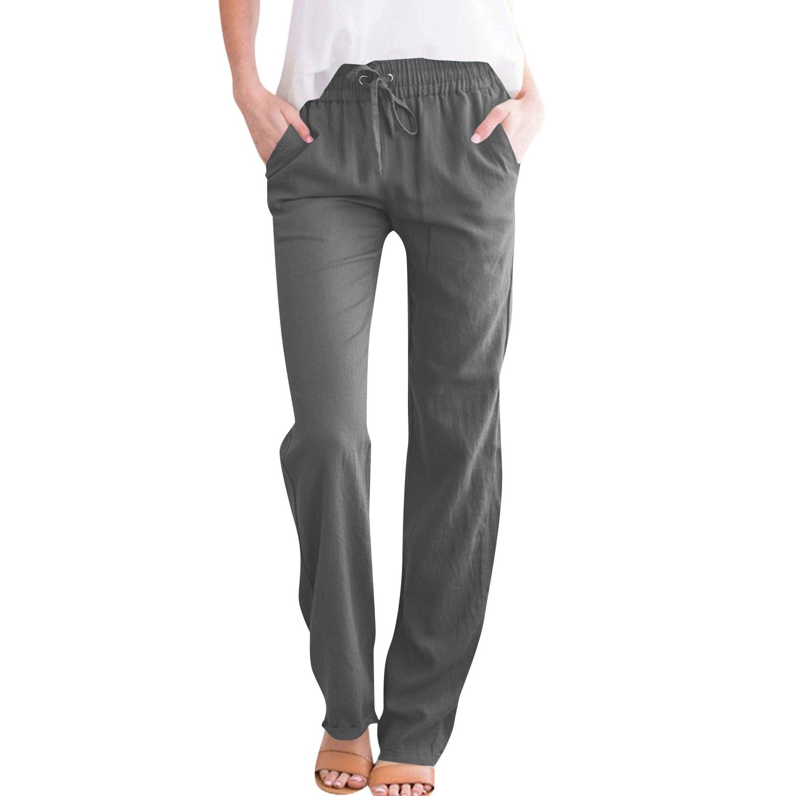 Biziza Straight Leg Sweatpants for Women 2025 Trendy Gray Loose Long Wide Leg Lounge Pants Basic ...