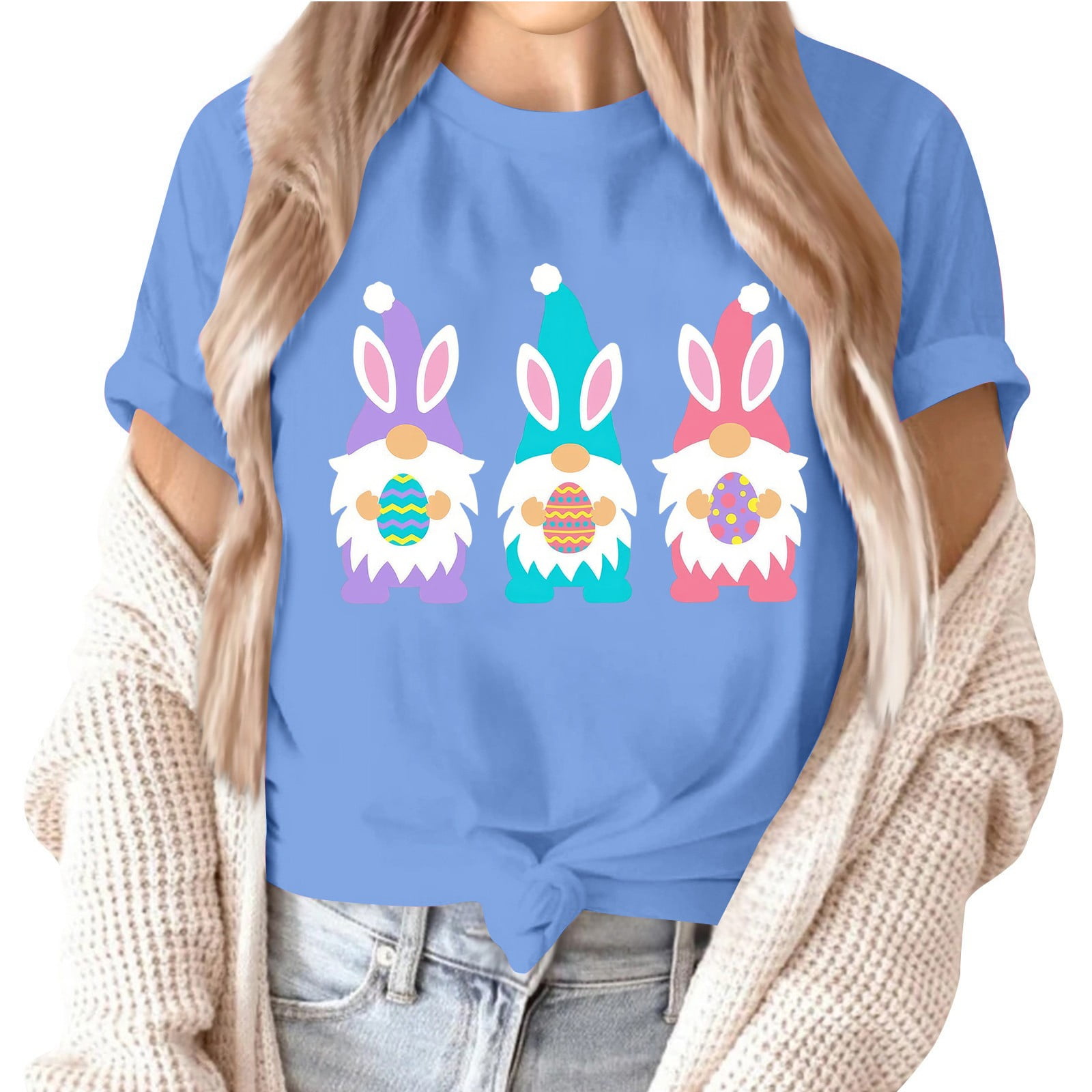 Biziza 2025 Easter T Shirts for Women Beige Bunny Stretch Cotton ...