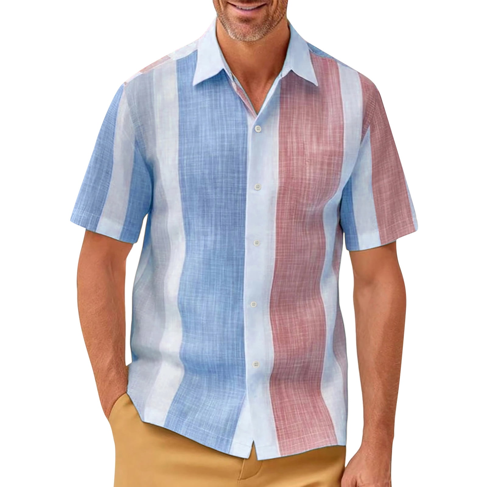 Biziza 2025 Beach Button Down Shirts for Men Blue Summer Vintage Hawaiian Short Sleeve Button ...