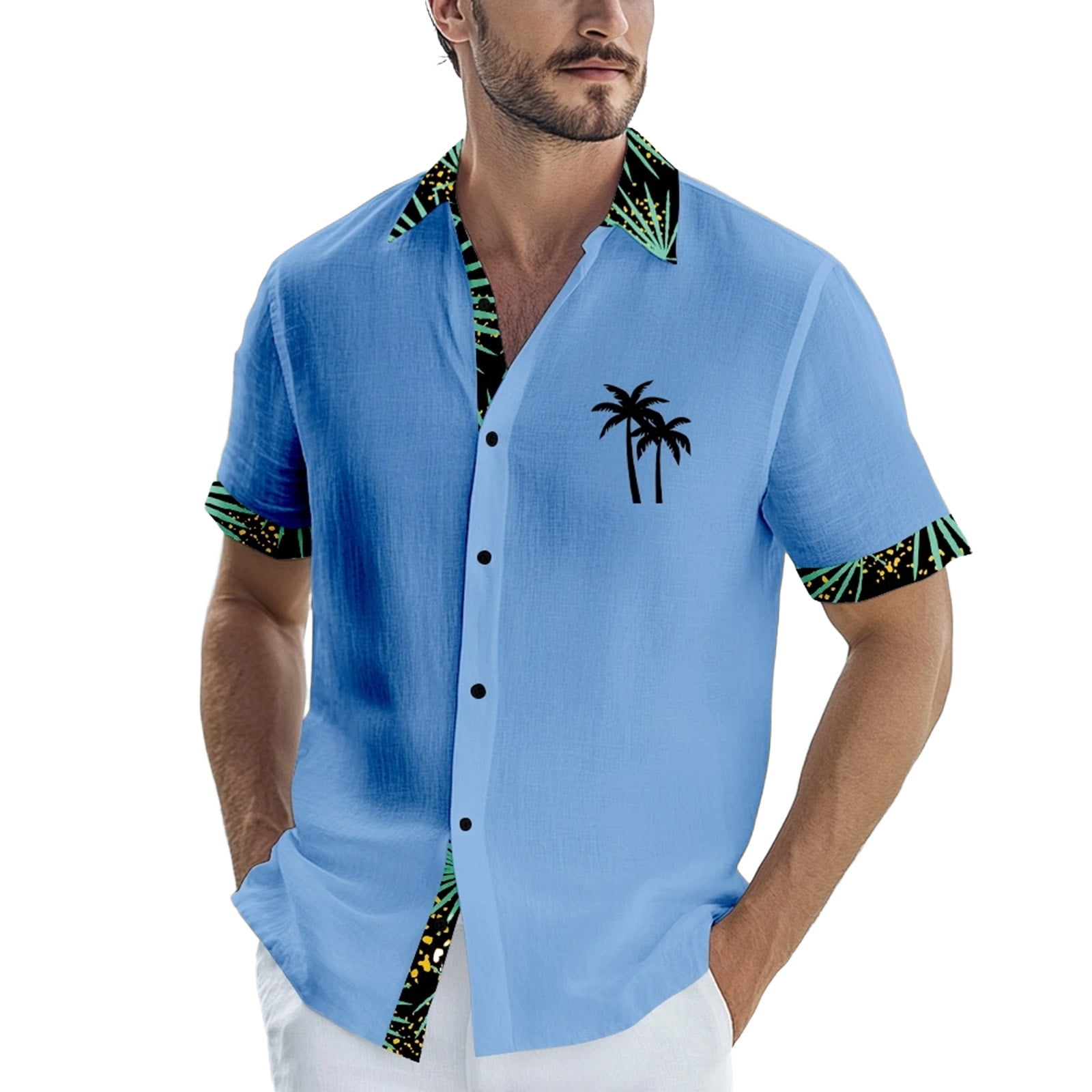 Biziza Summer Button Down Shirts for Vintage Men Blue Hawaiian Button ...