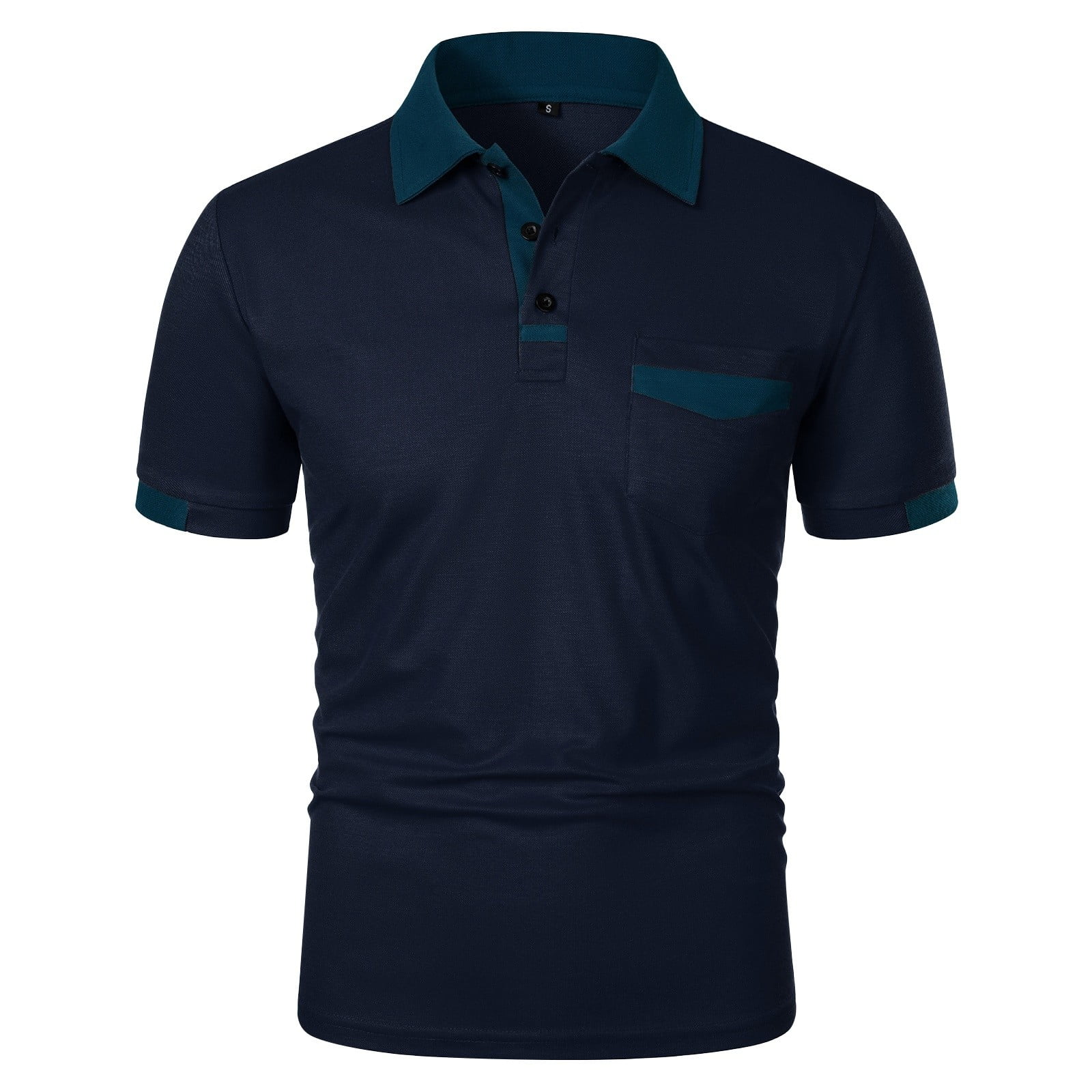 Biziza Trendy Polo Shirts for Blue Men Button Down Color Block Short ...