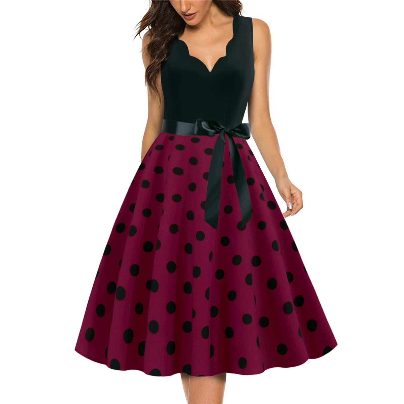 Biziza Trendy Purple Casual Dresses for Women Polka Dot Vintage Flowy ...