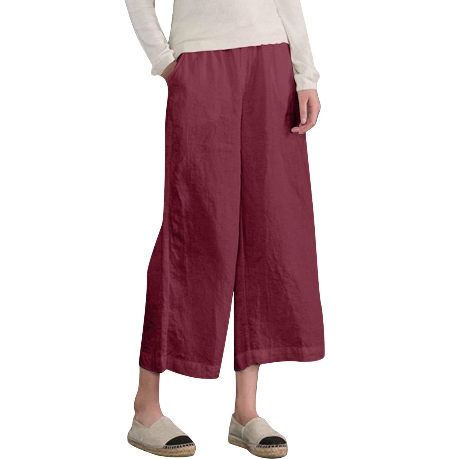 Biziza Wide Leg Capris Pants for Women Solid Color 2025 Basic Loose ...