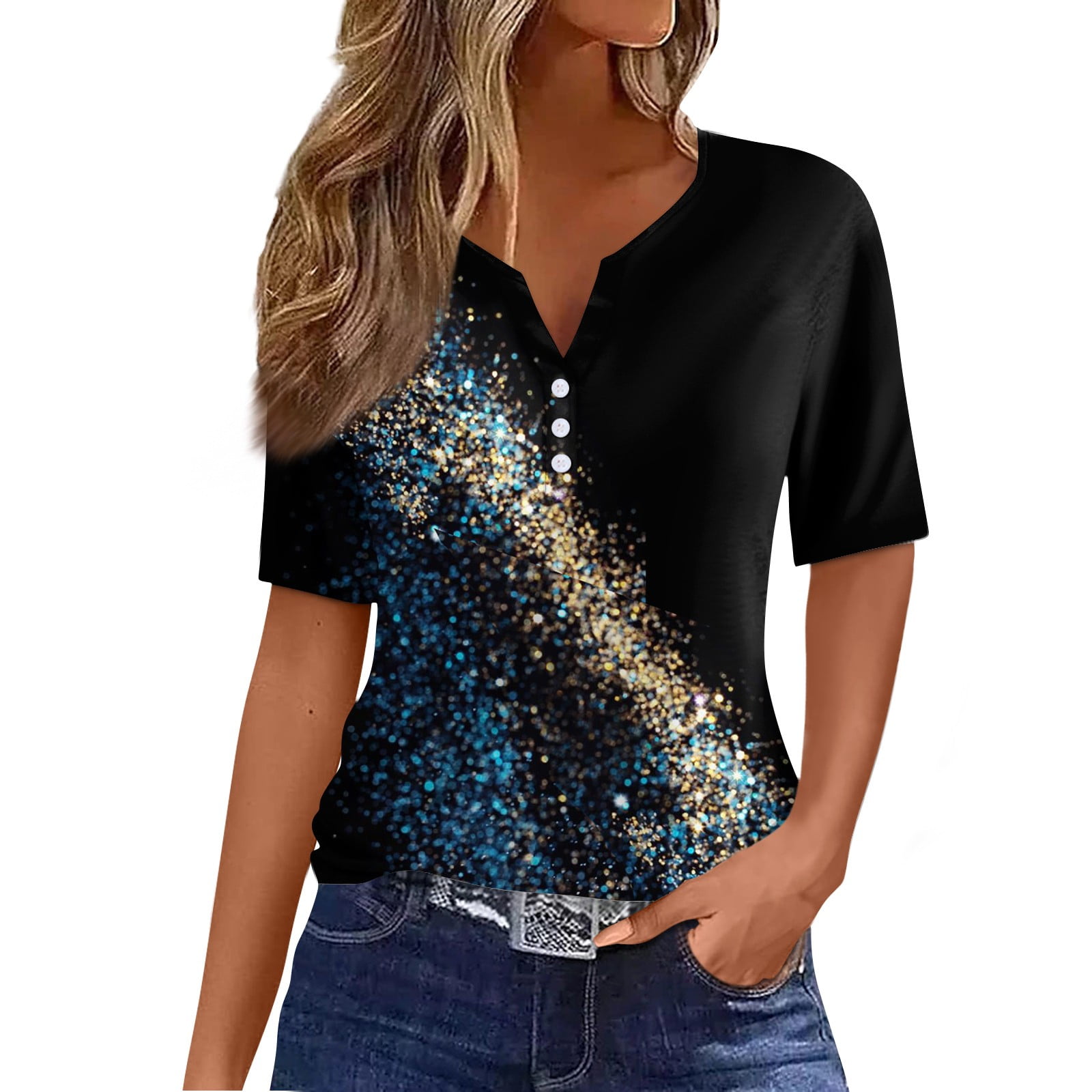 Biziza Women Casual Sequin Sparkle Glitter Summer Blouses 2024 Short