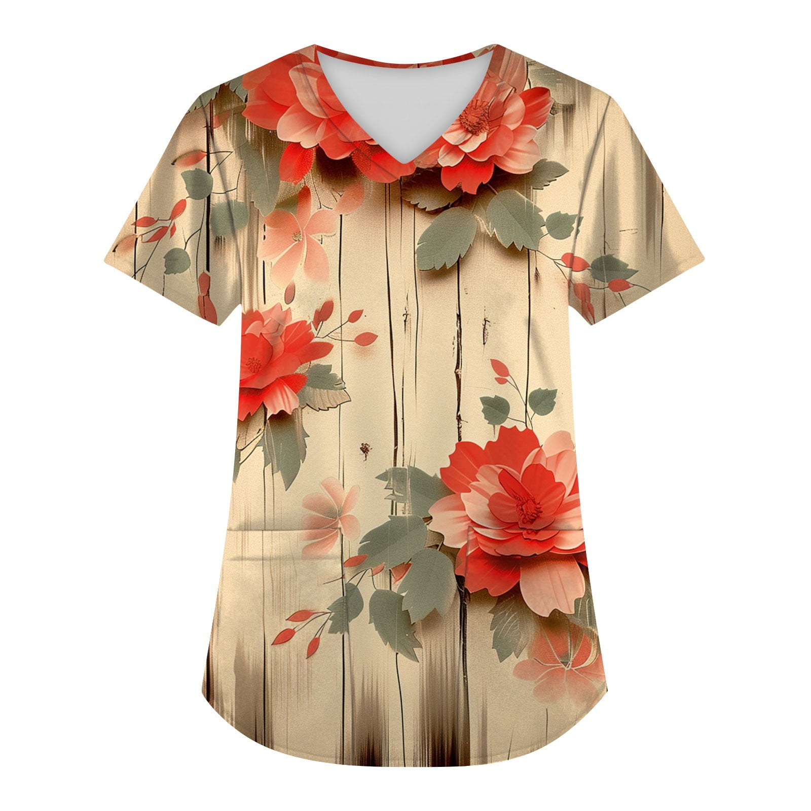 Biziza Women Plus Floral Scrub Tops Uniforms Short Sleevel Basics