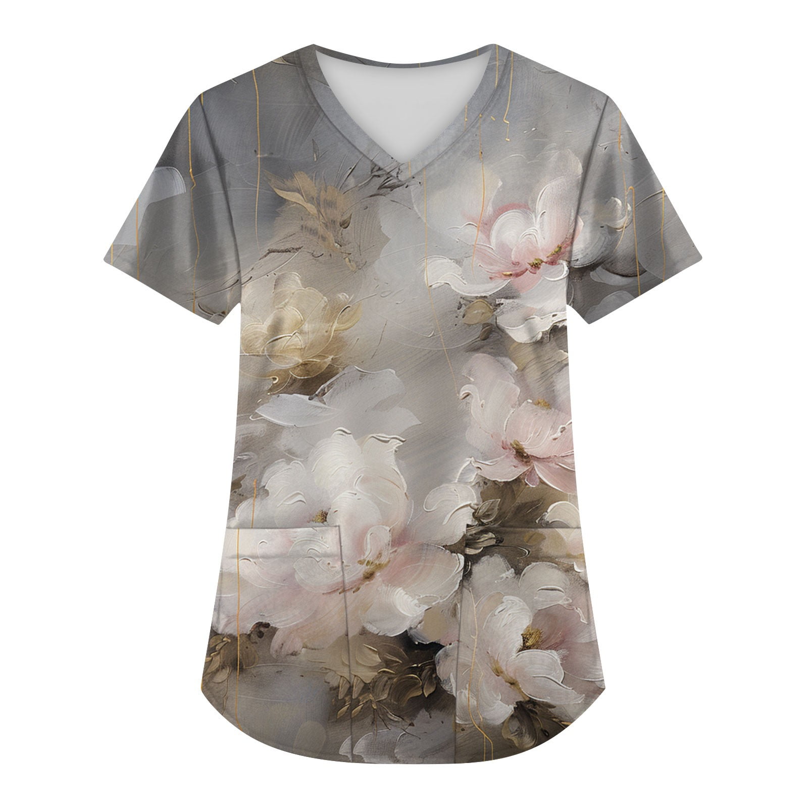 Biziza Women Plus Floral Scrub Tops Uniforms Short Sleevel Basics ...