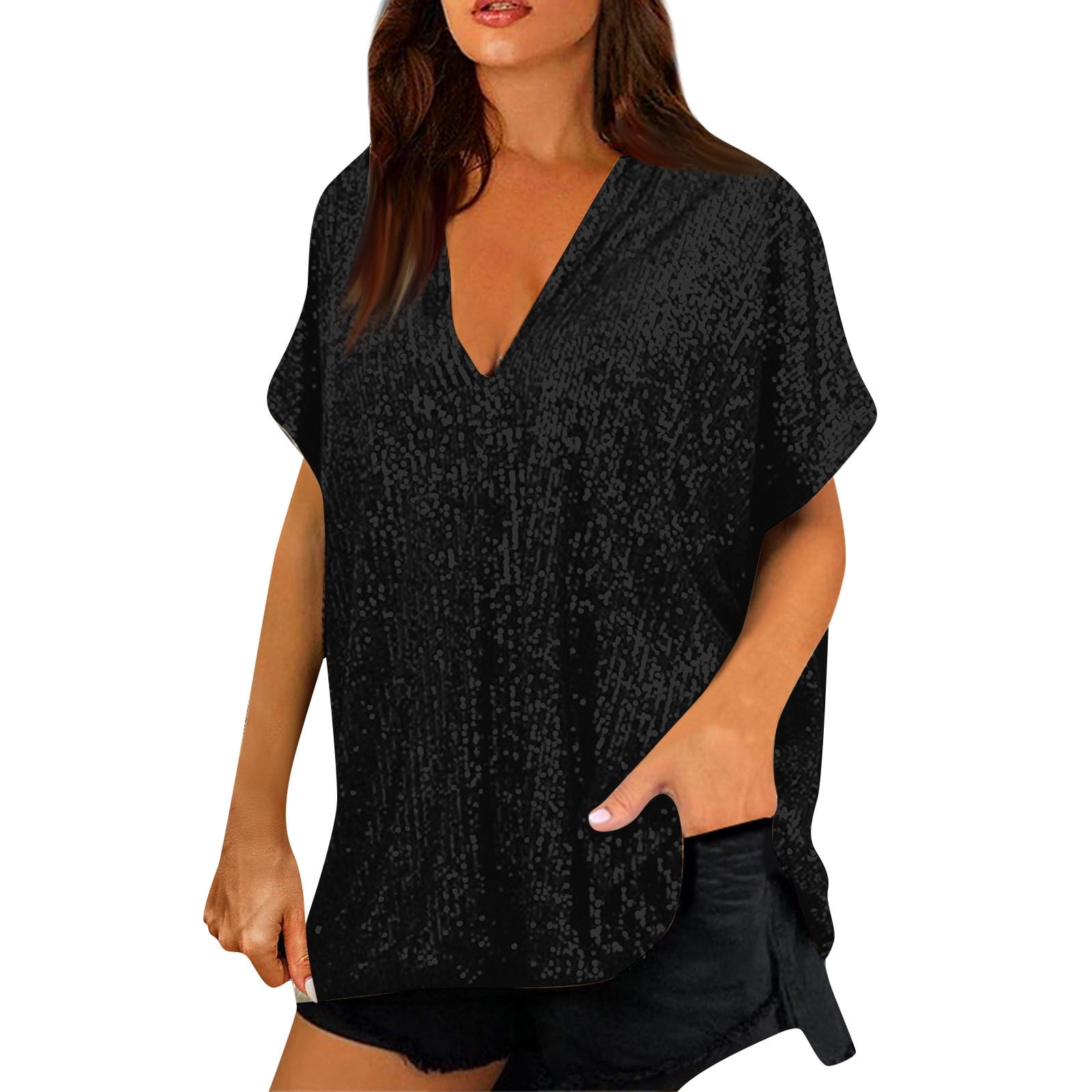 Biziza Women Sparkly Sequin Top Shimmer Glam Art Deco Rave Party Shirts