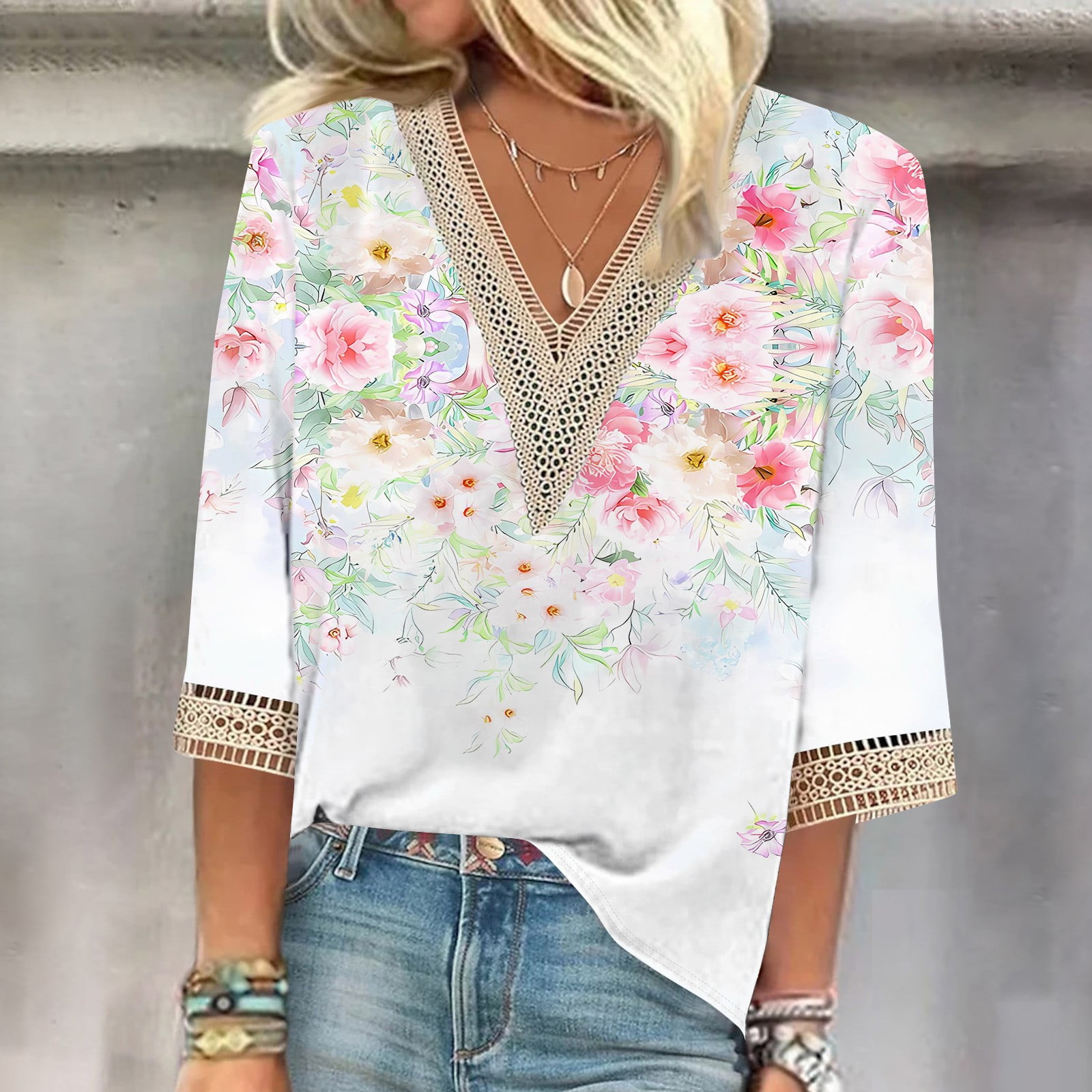 Biziza Women's Blouses Loose Fit 3/4 Sleeve Plus Size Fall Tops Graphic ...