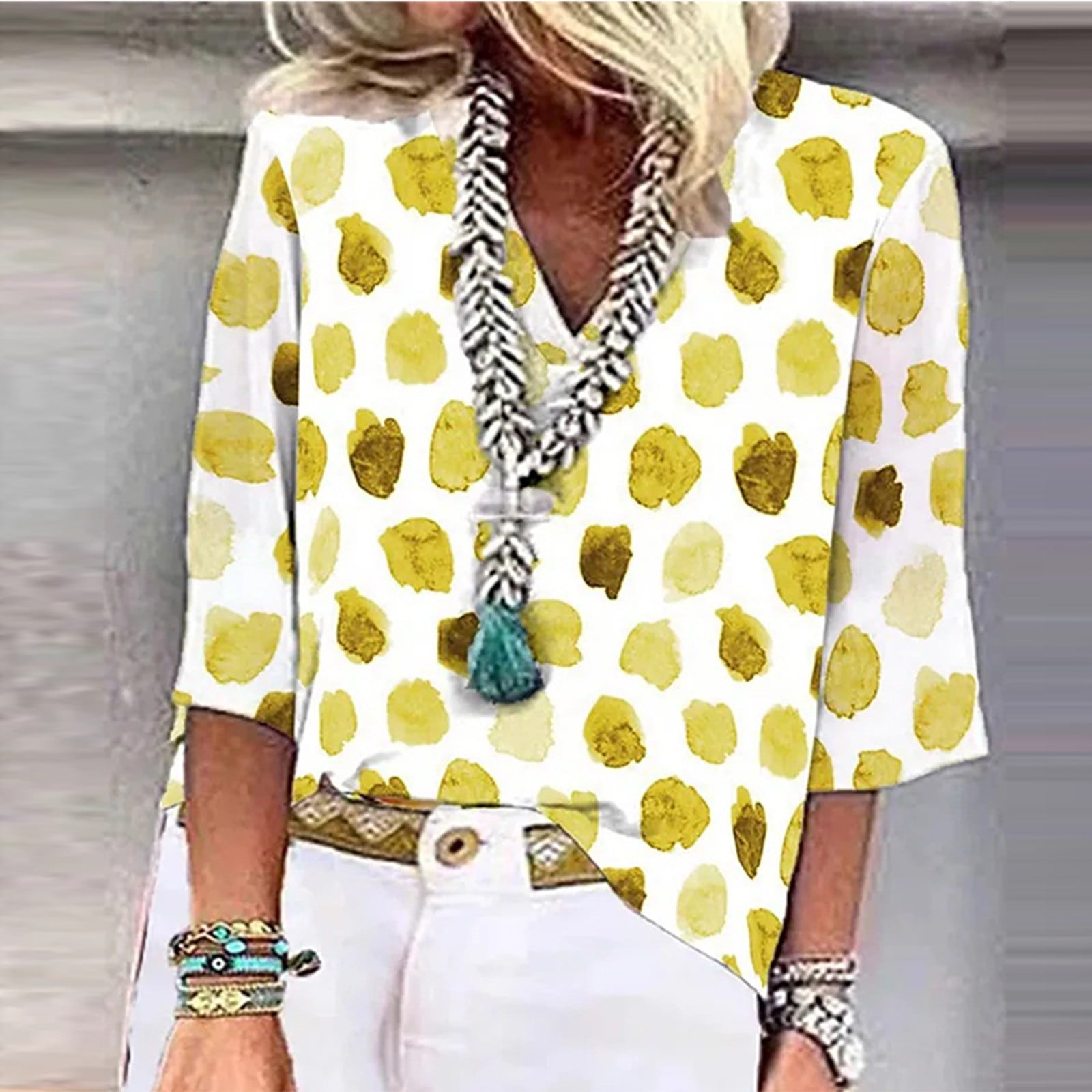 Biziza Women's Blouses Loose Fit 3/4 Sleeve Plus Size Fall Tops Graphic ...