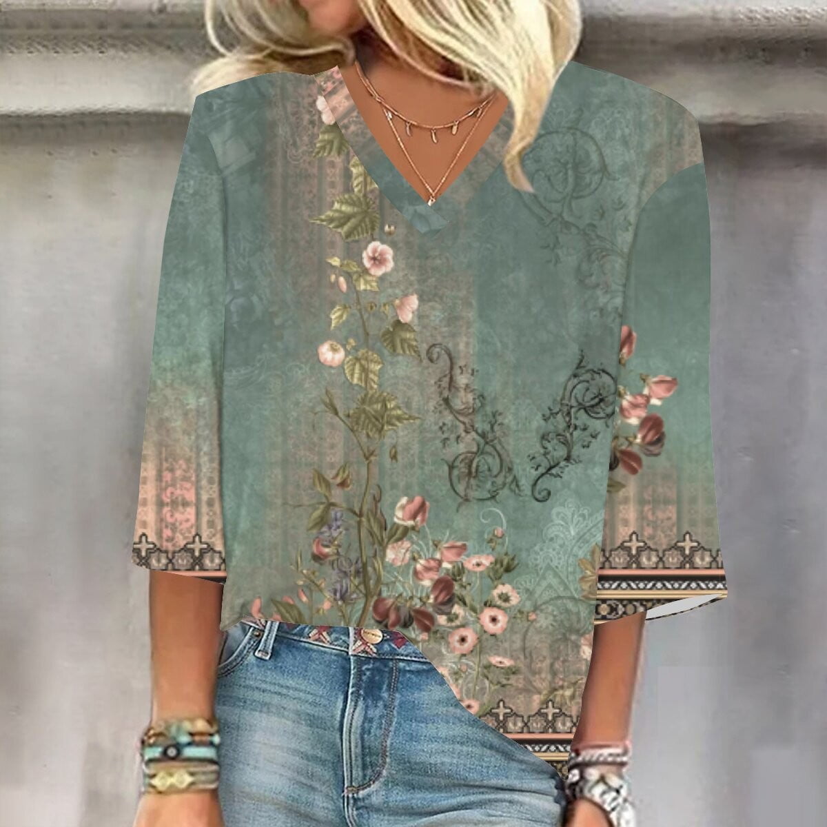 Biziza Women's Blouses Loose Fit 3/4 Sleeve Plus Size Fall Tops Graphic ...