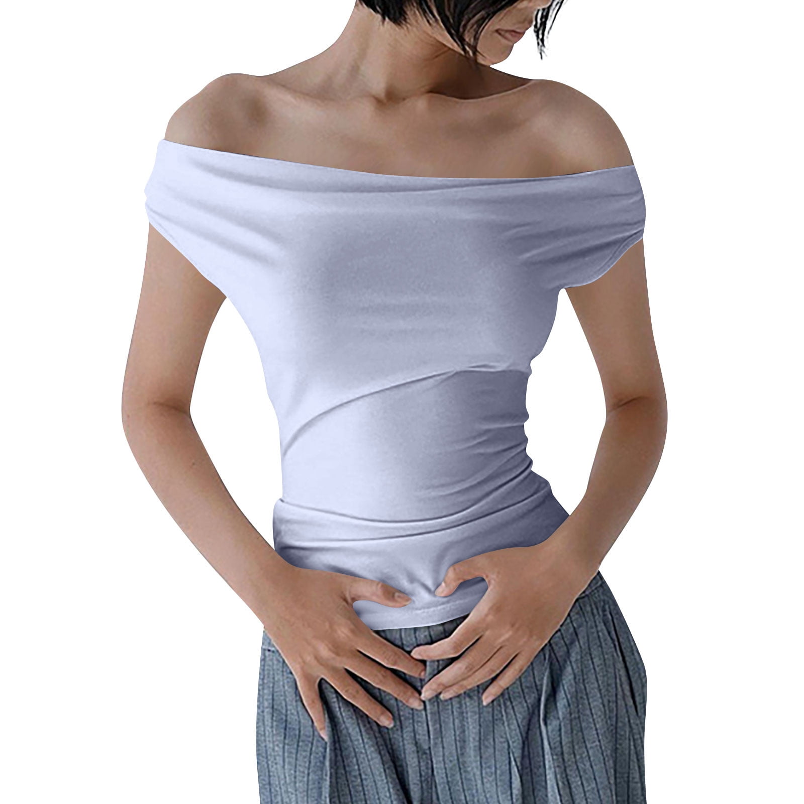 Biziza Womens Tight Slim Fit Off Shoulder Tank Tops Basic Solid